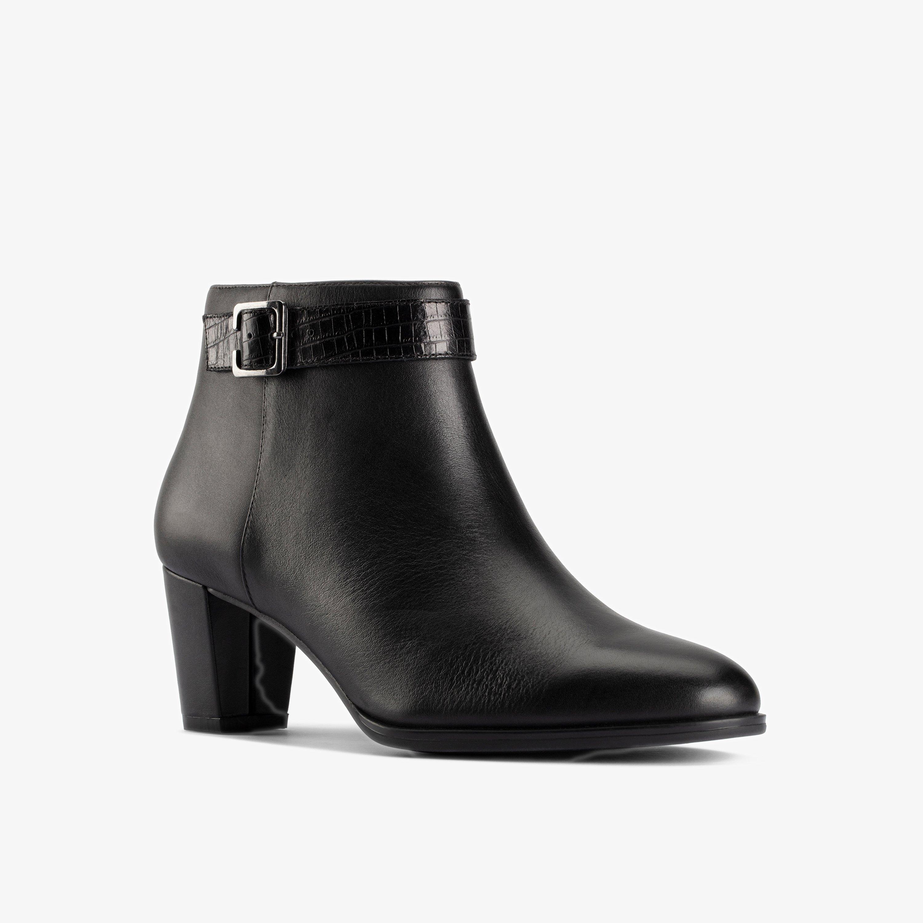 Womens Kaylin 60 Black Leather Ankle Boot | Clarks
