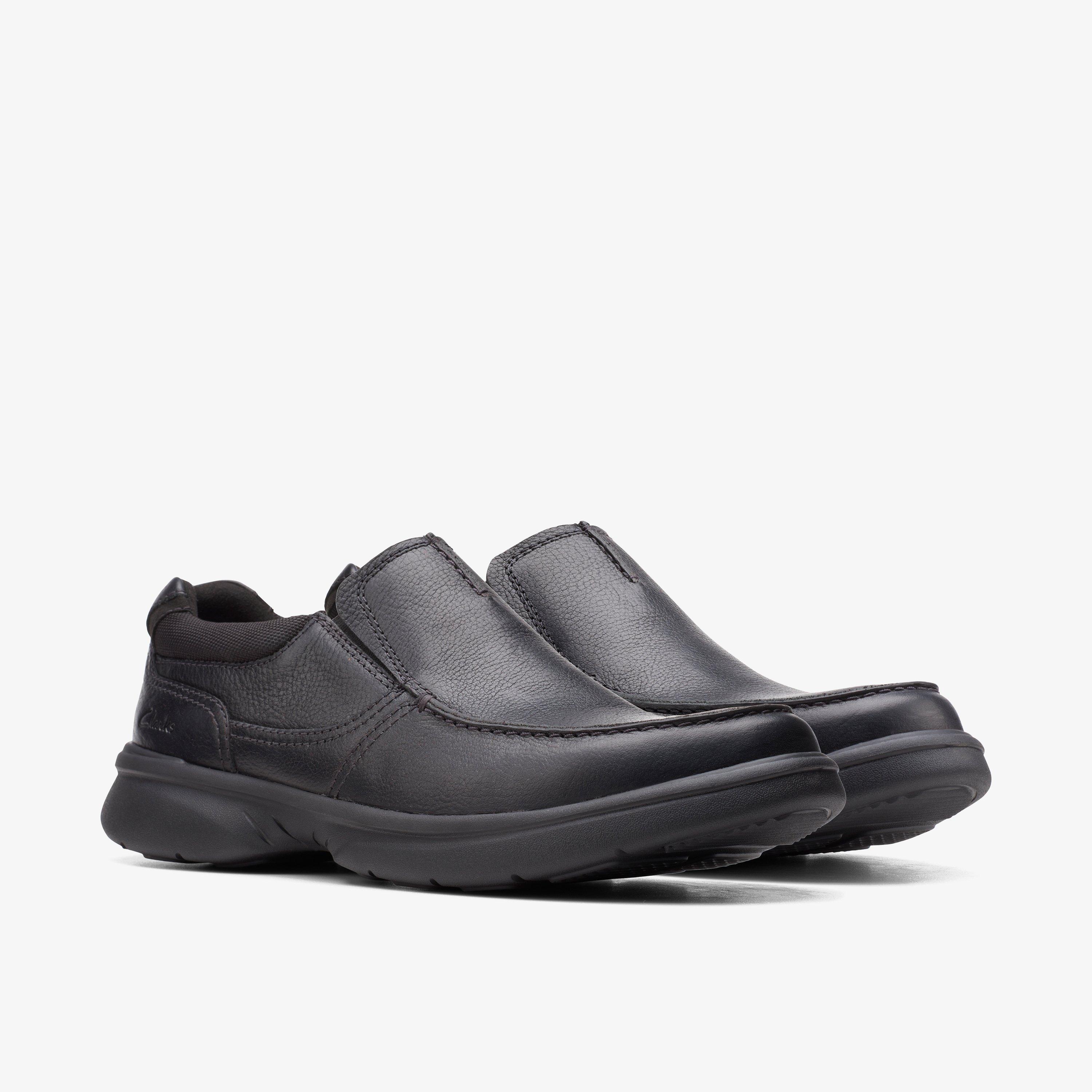Mens Bradley Free Black Tumbled Leather Shoes Loafers Slip Ons | Clarks ...