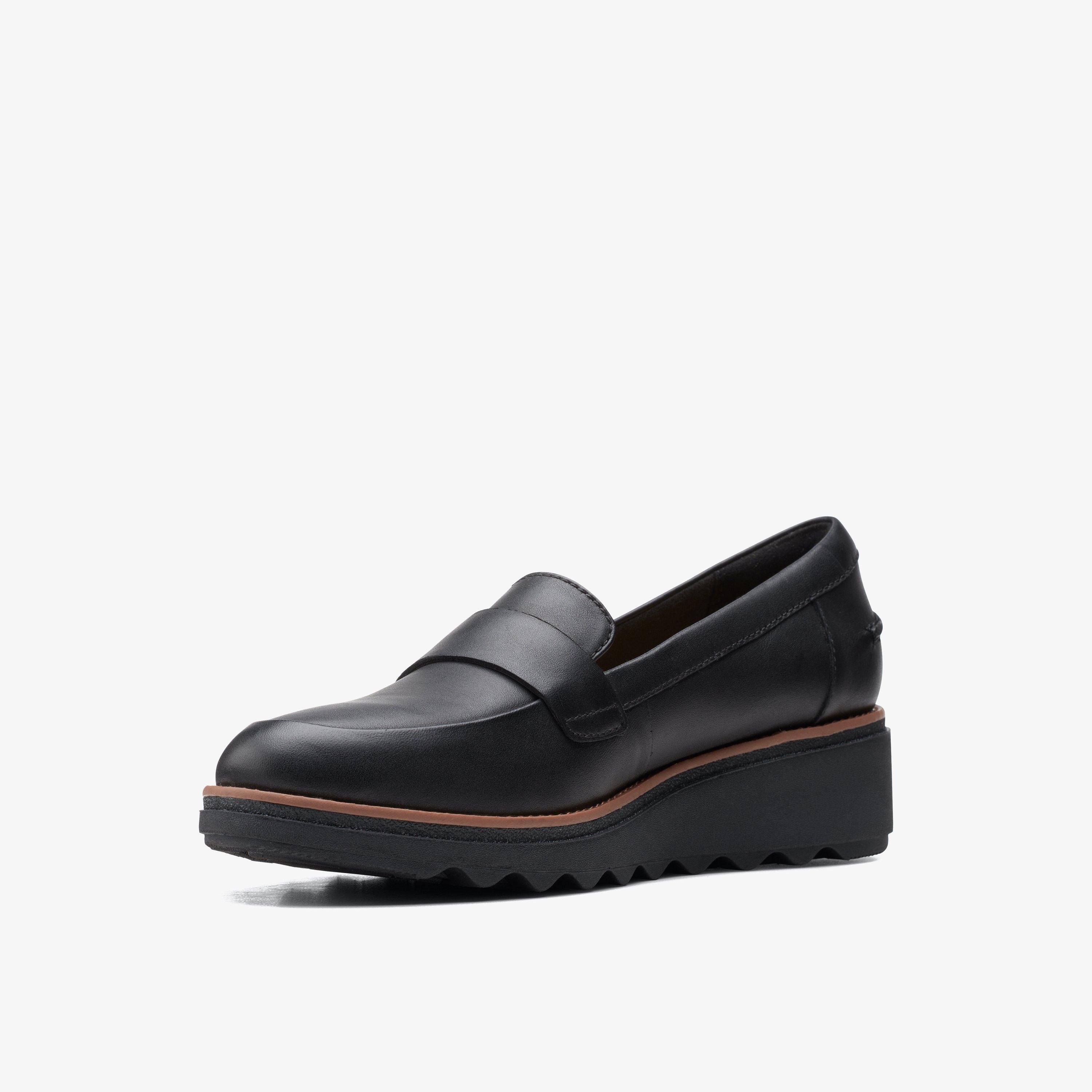 Womens Sharon Gracie Black Soft Loafers Slip On Shoes | Clarks