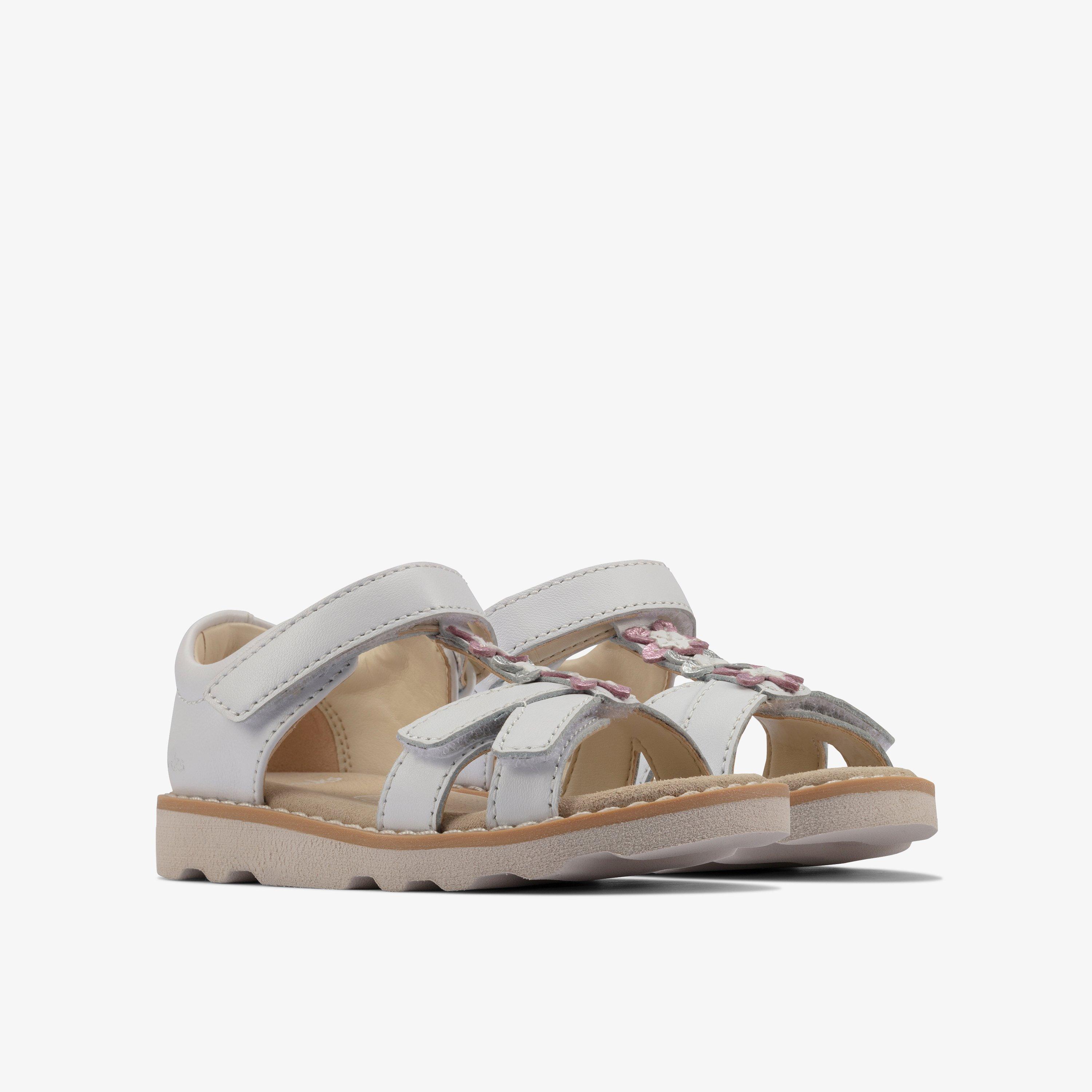 Girls Crown Flower Toddler White Leather Flat Sandals | Clarks Outlet