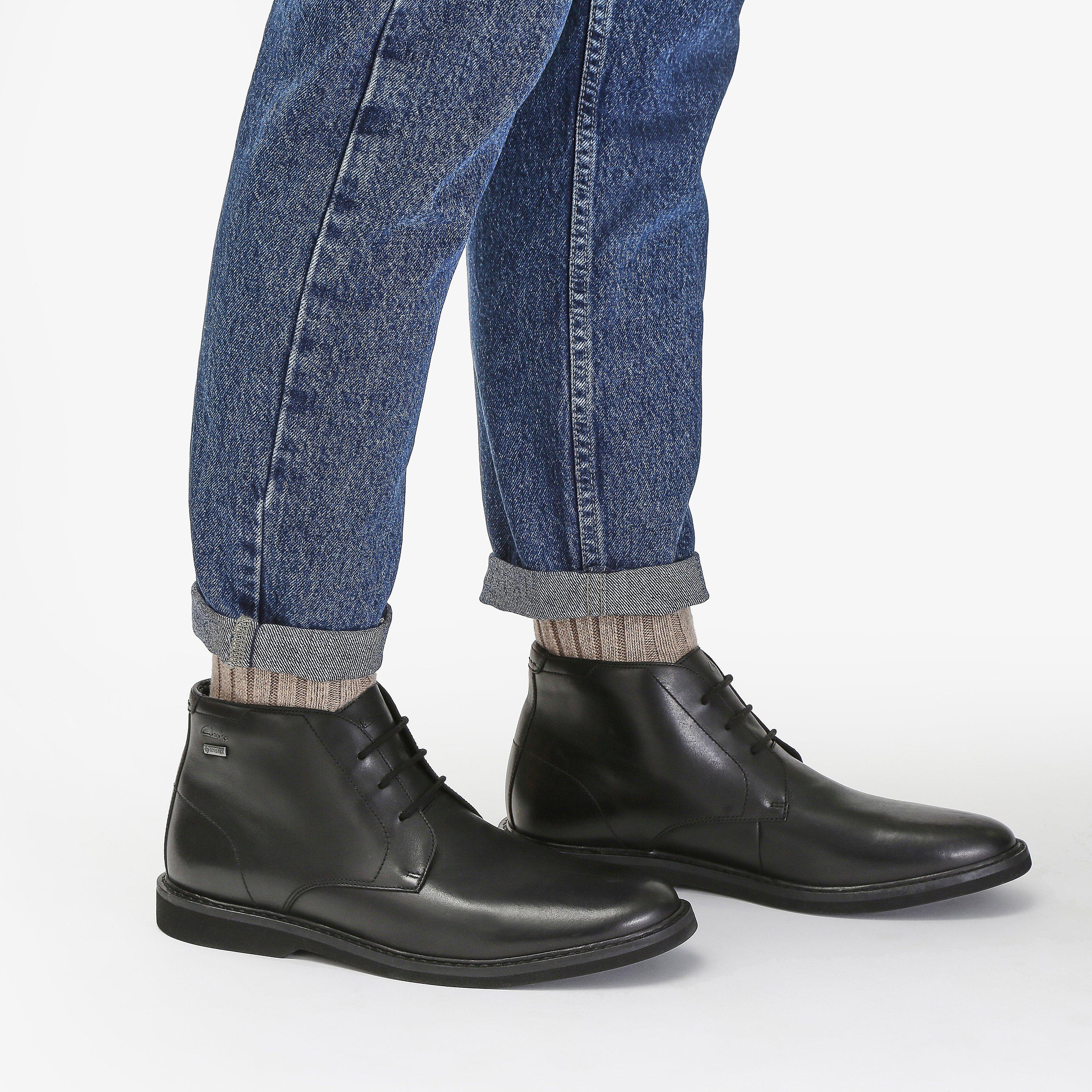 MENS Atticus LT Hi GORE-TEX Black Leather Ankle Boots | Clarks CA