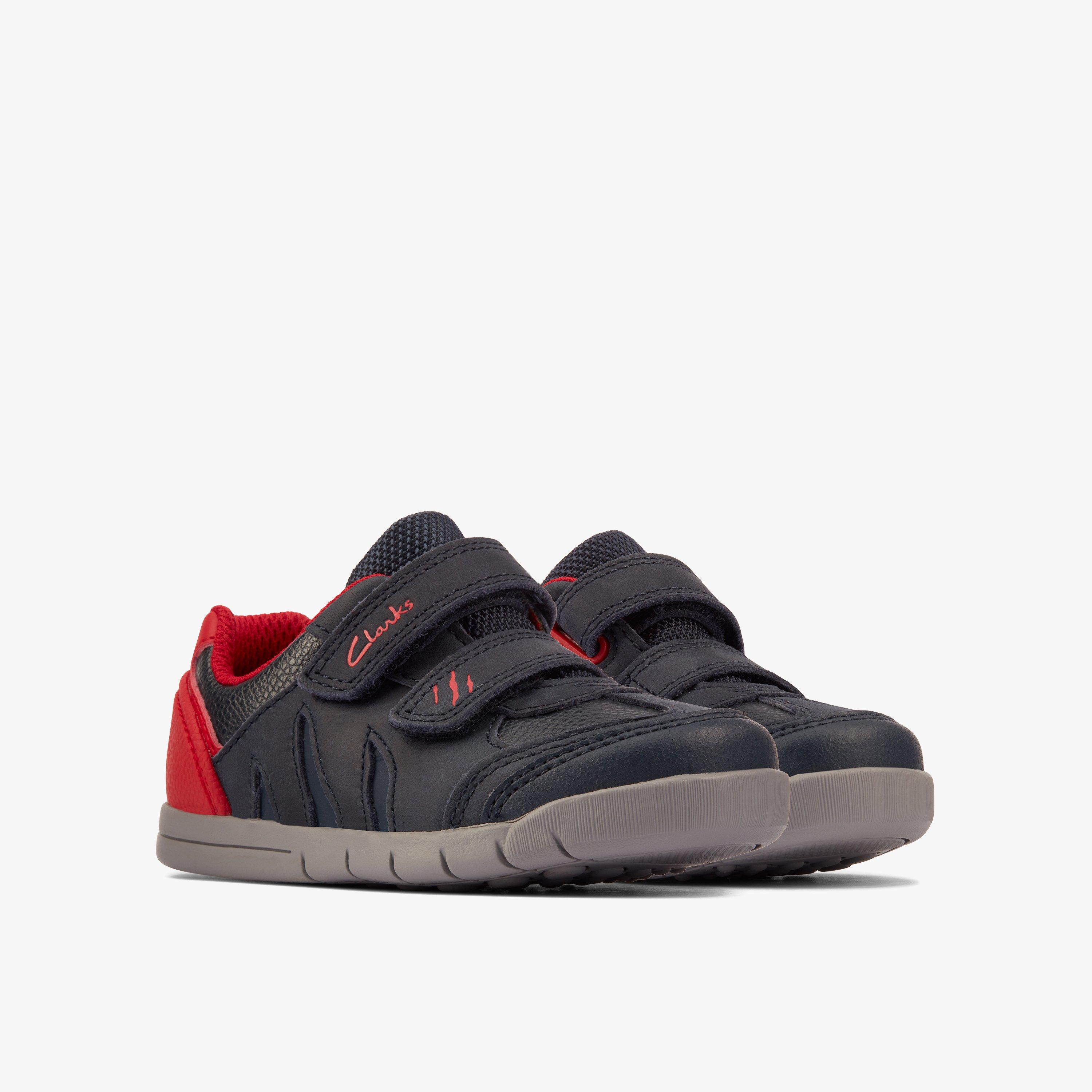 Boys Rex Play Toddler Navy/Red Leather Shoes Riptape | Clarks Outlet