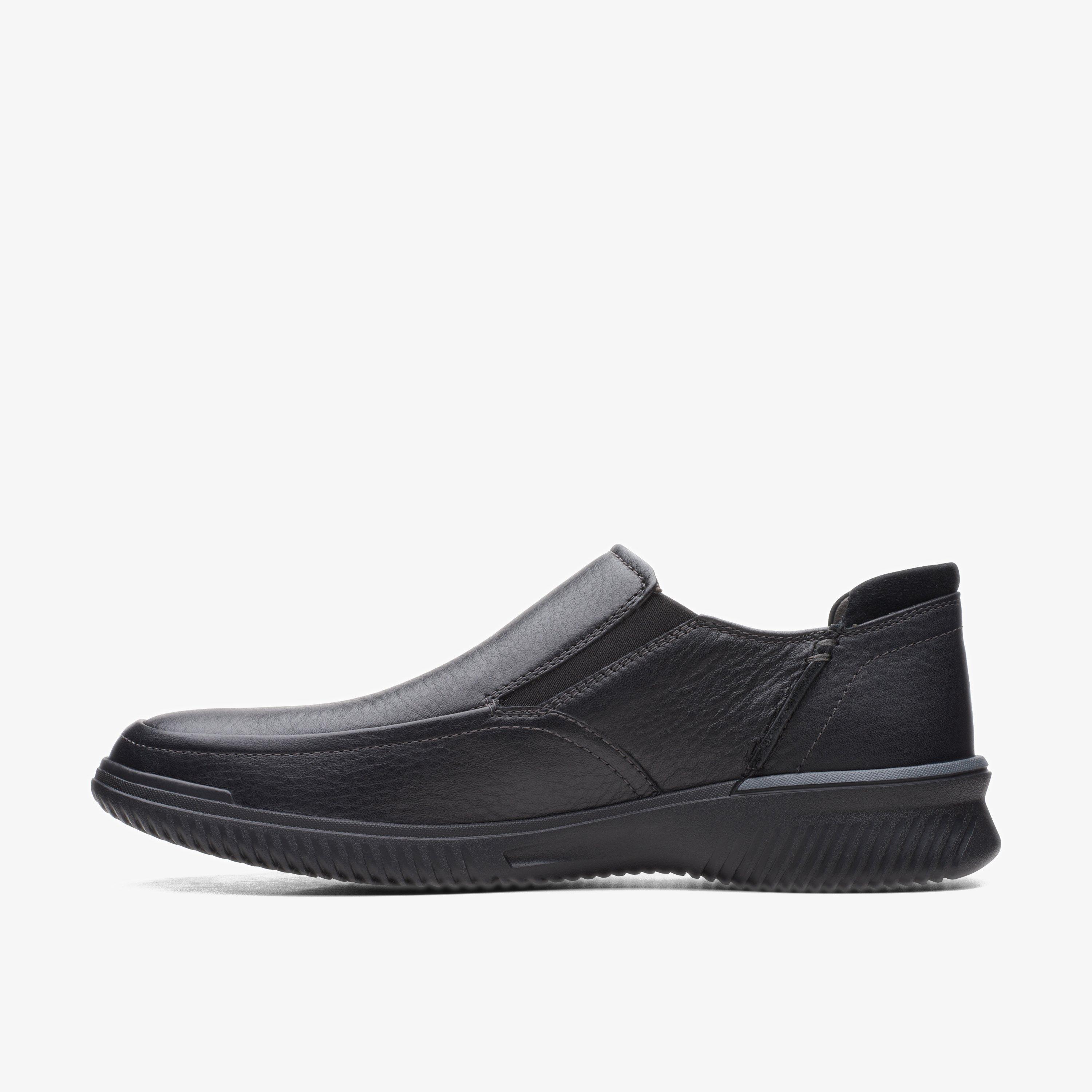 Mens Donaway Step Black Leather Slip Ons | Clarks
