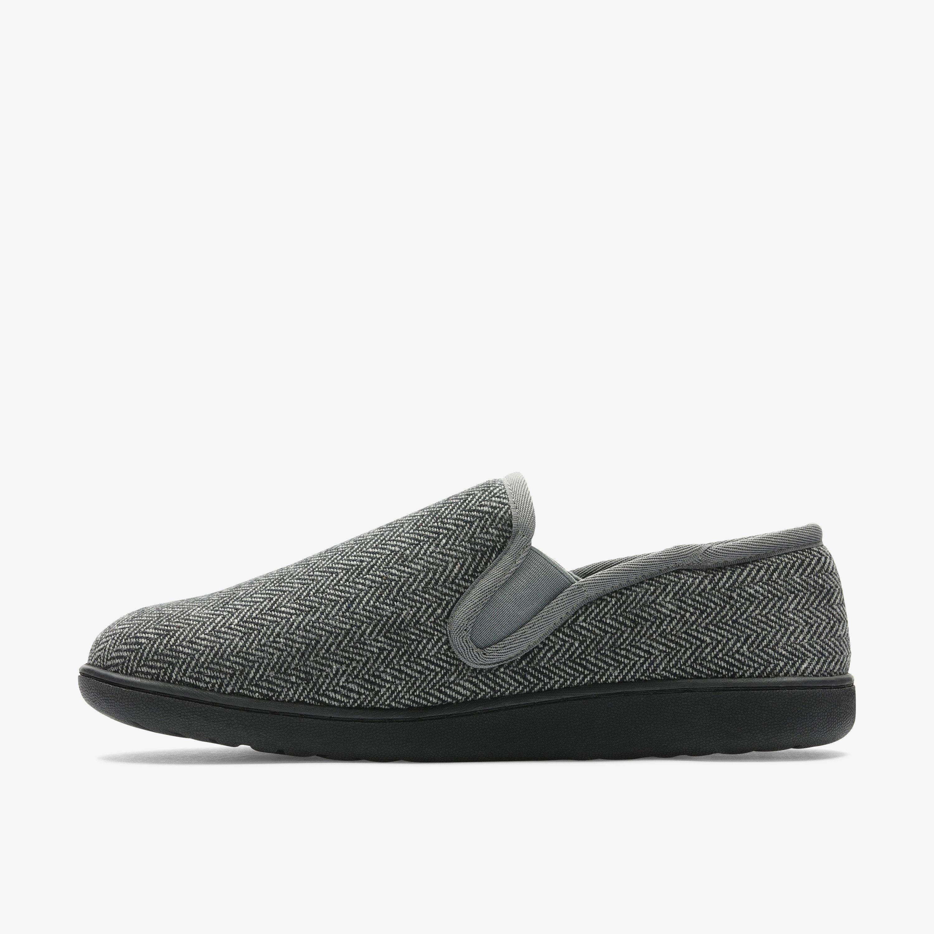 Mens King Ease Dark Grey Interest Slippers | Clarks
