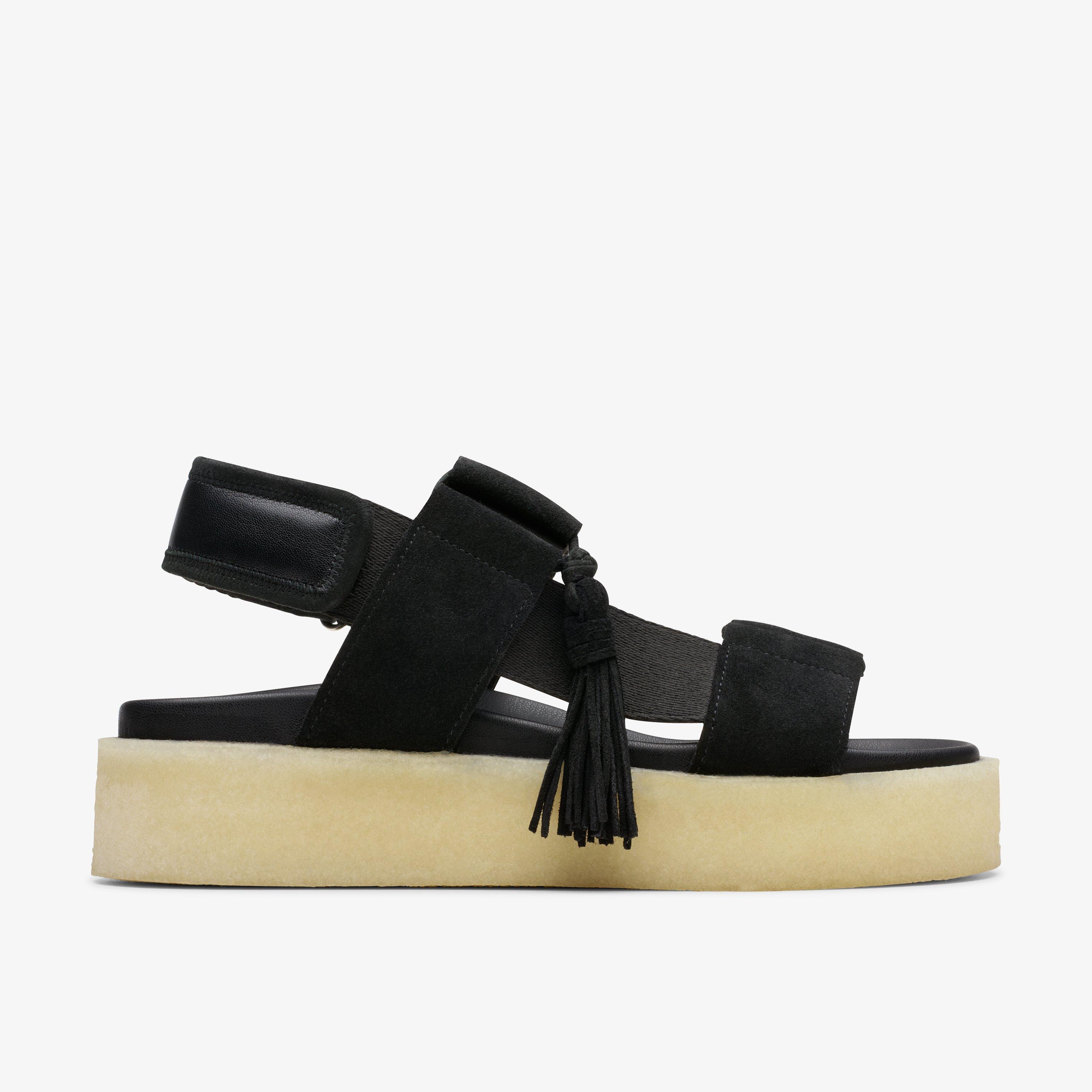 Womens Crepe Sandal Black Combi Flat Sandals | Clarks