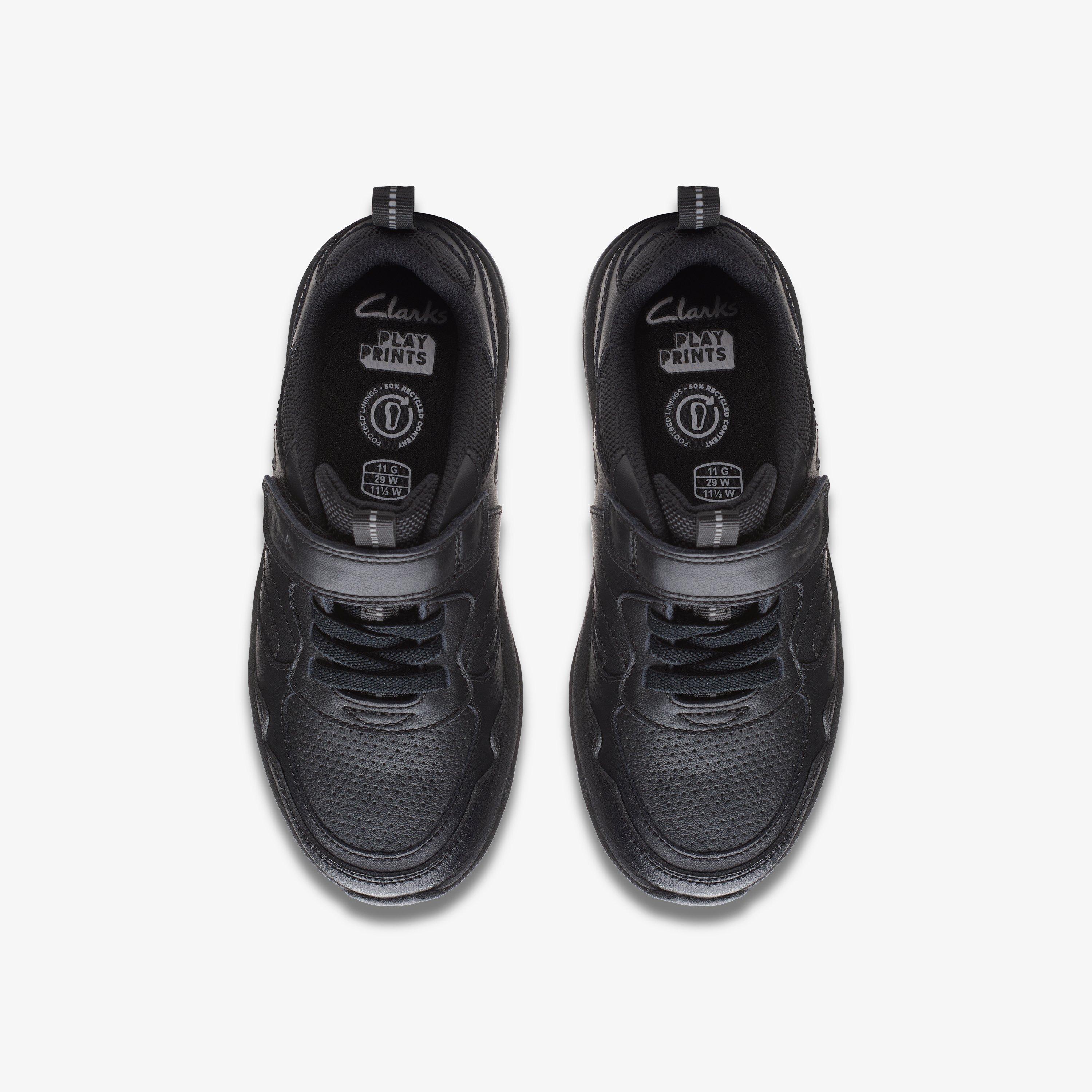 Boys Clowder Sprint Kid Black Leather Shoes Riptape School Shoes ...
