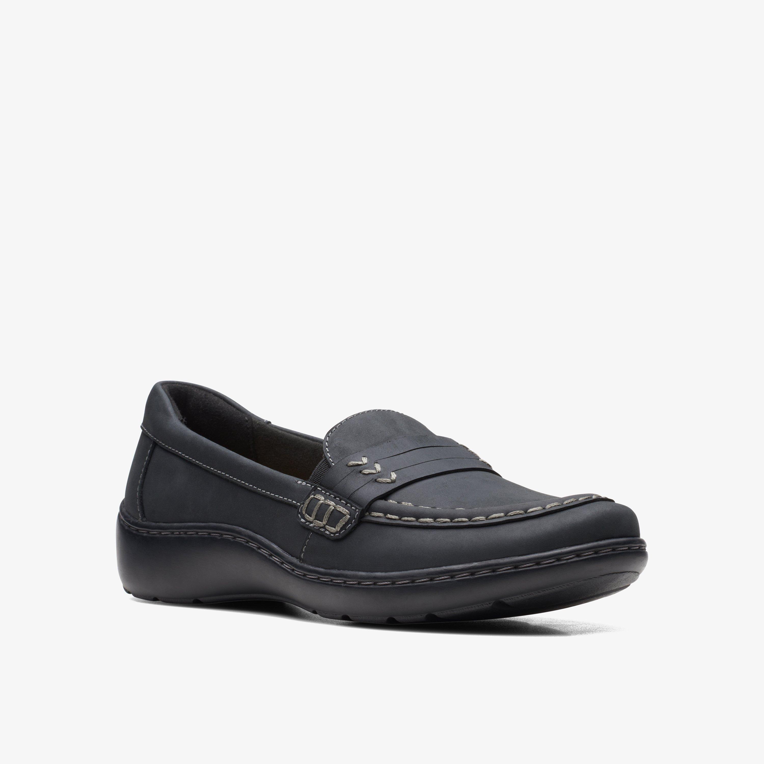 Womens Cora Ashly Black Leather Shoes Slip Ons | Clarks Outlet