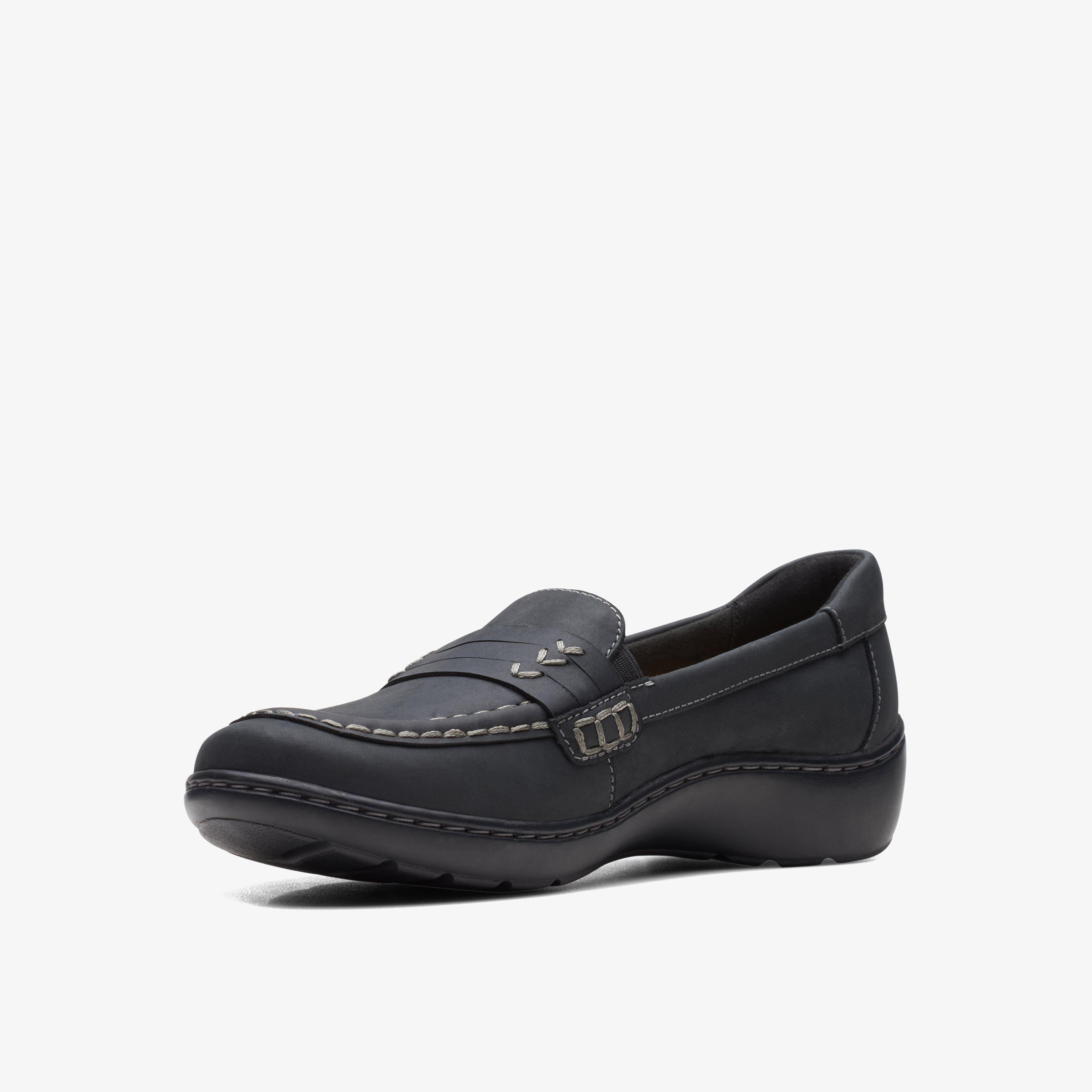 Womens Cora Ashly Black Leather Shoes Slip Ons | Clarks Outlet