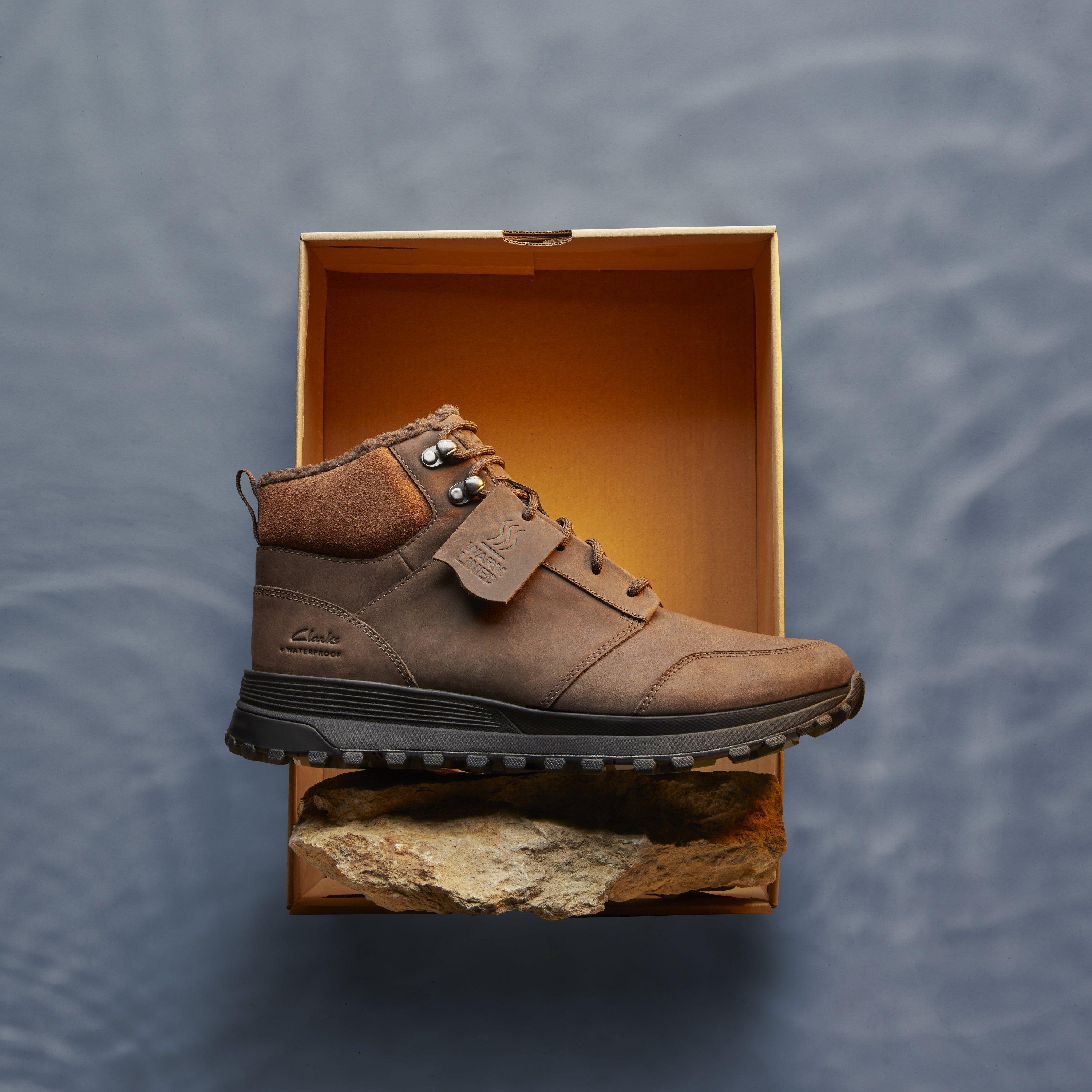 Mens ATL Trek Up Waterproof Brown Warmlined Leather Ankle Boots | Clarks