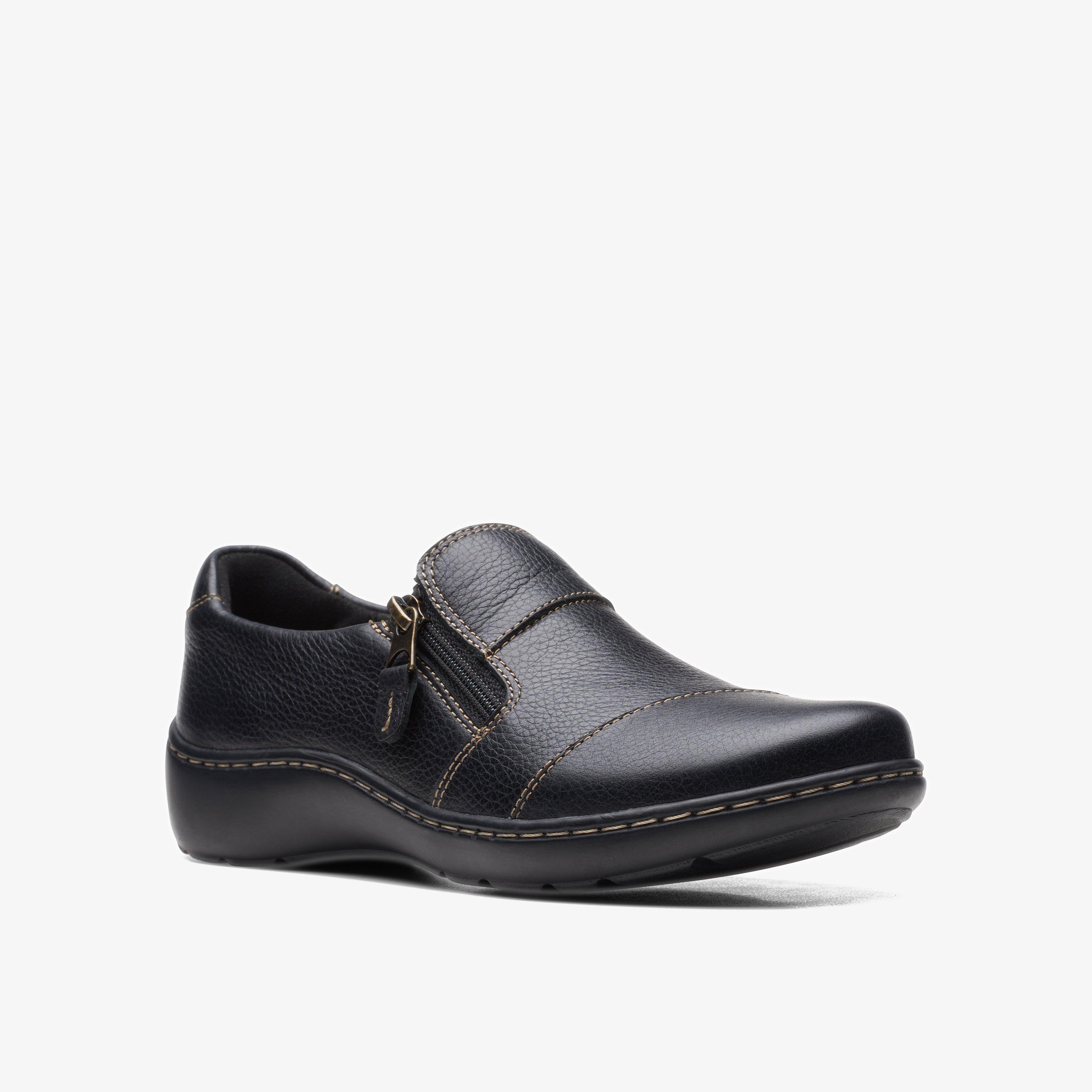 Womens Cora Harbor Black Leather Shoes Slip Ons | Clarks Outlet