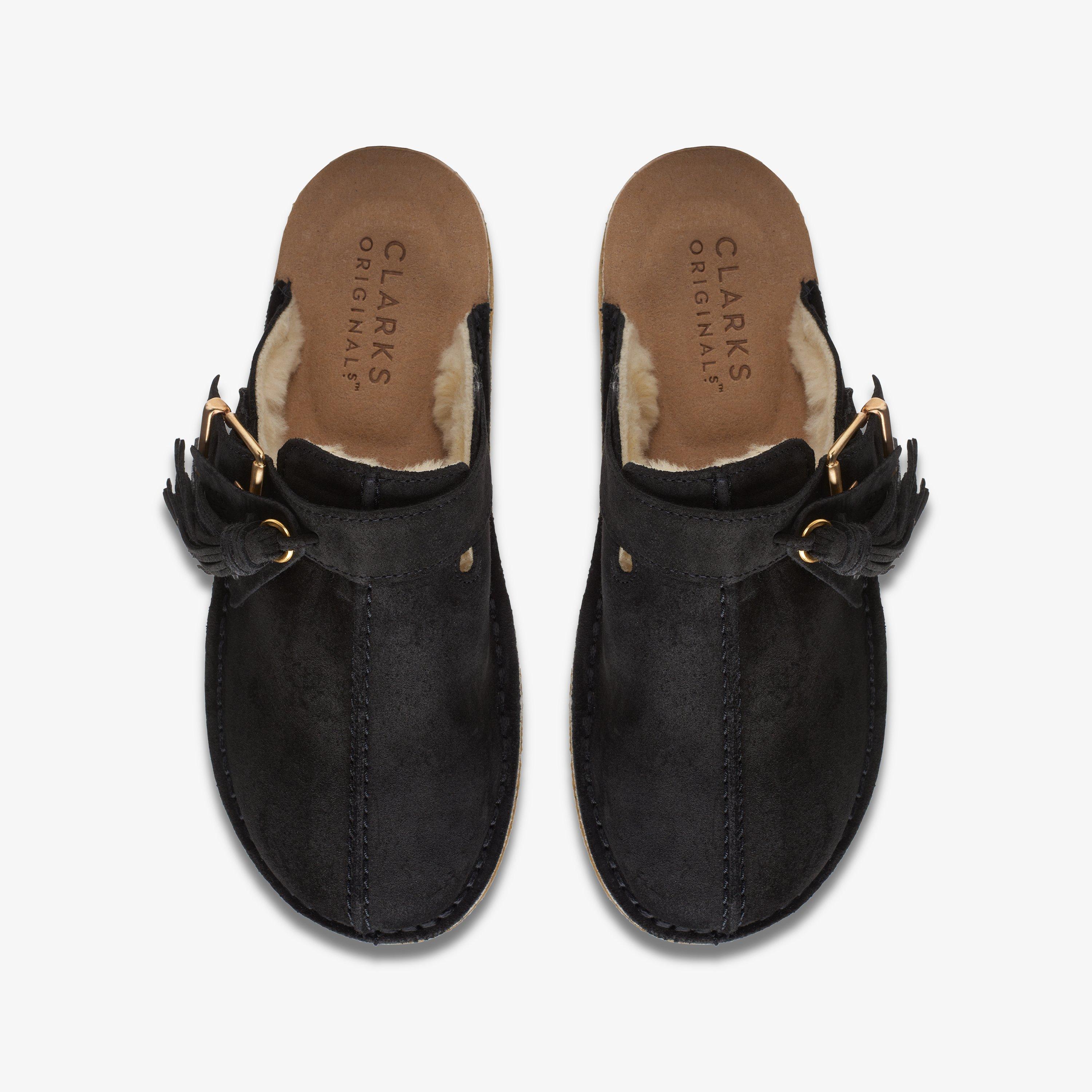 Mules Trek Mule Noir Daim Doublé Femmes Mules Chaussures À Enfiler | Clarks