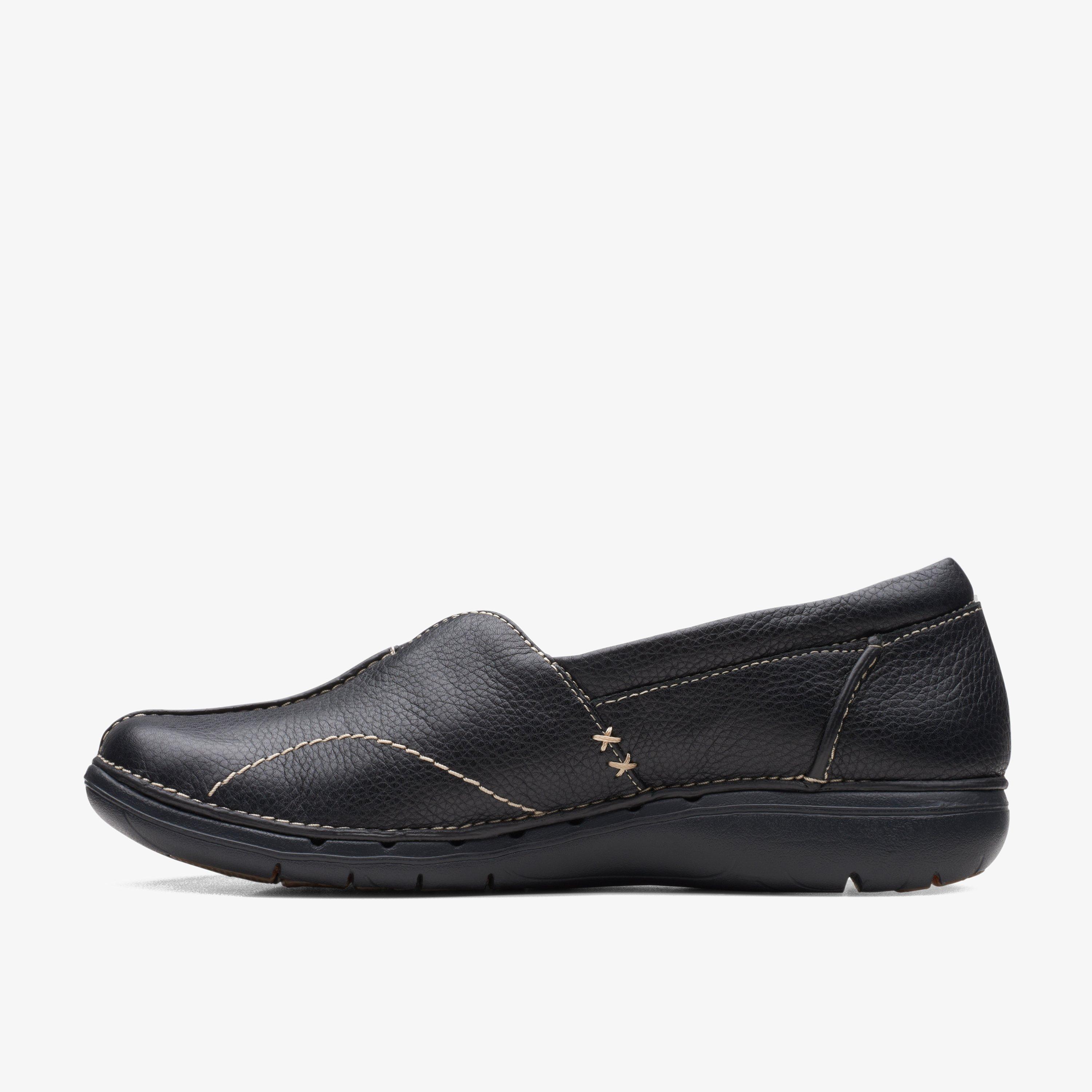 WOMENS Un Loop Stride Black Leather Slip Ons | Clarks CA