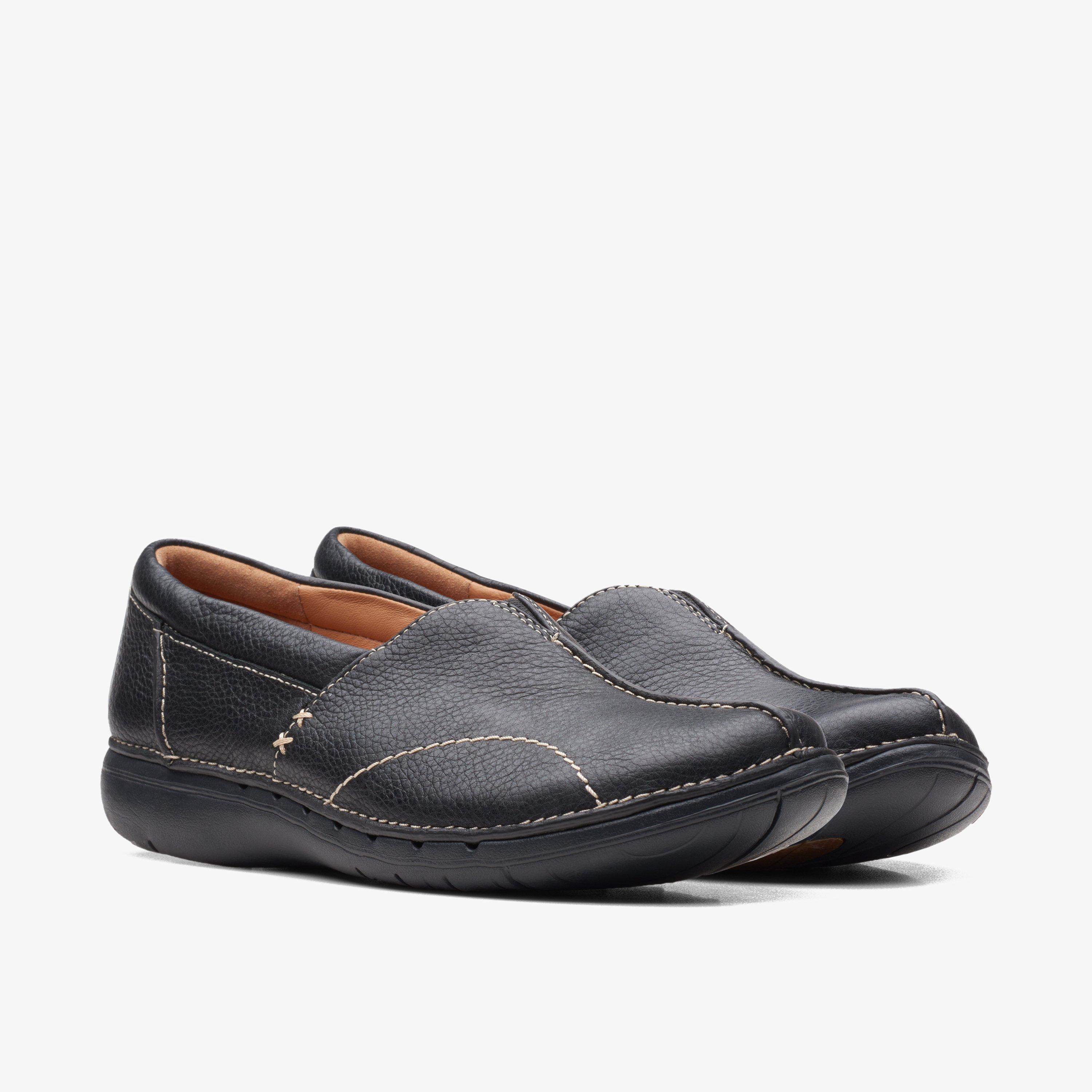 WOMENS Un Loop Stride Black Leather Slip Ons | Clarks CA
