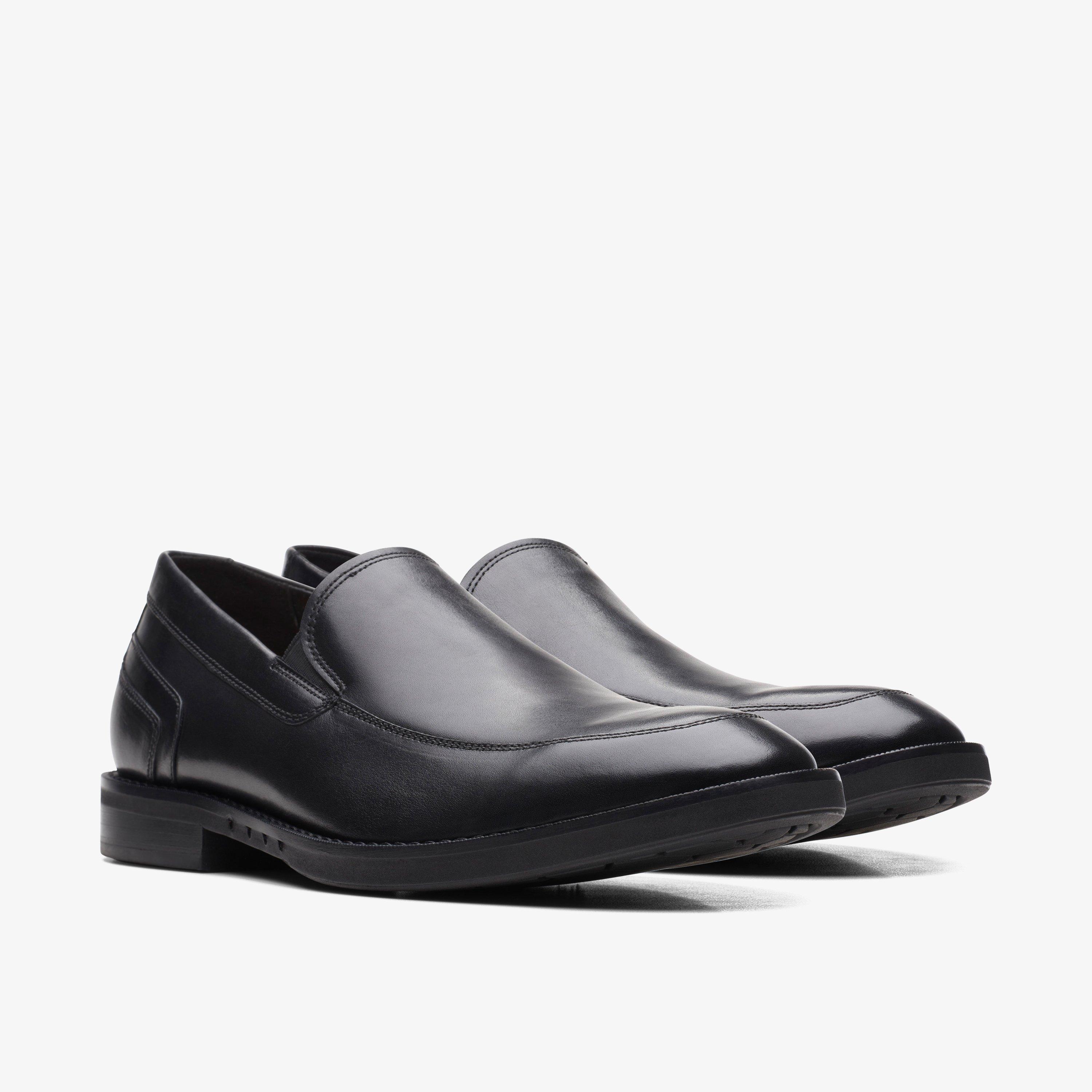 Mens Un Hugh Step Black Leather Loafers | Clarks
