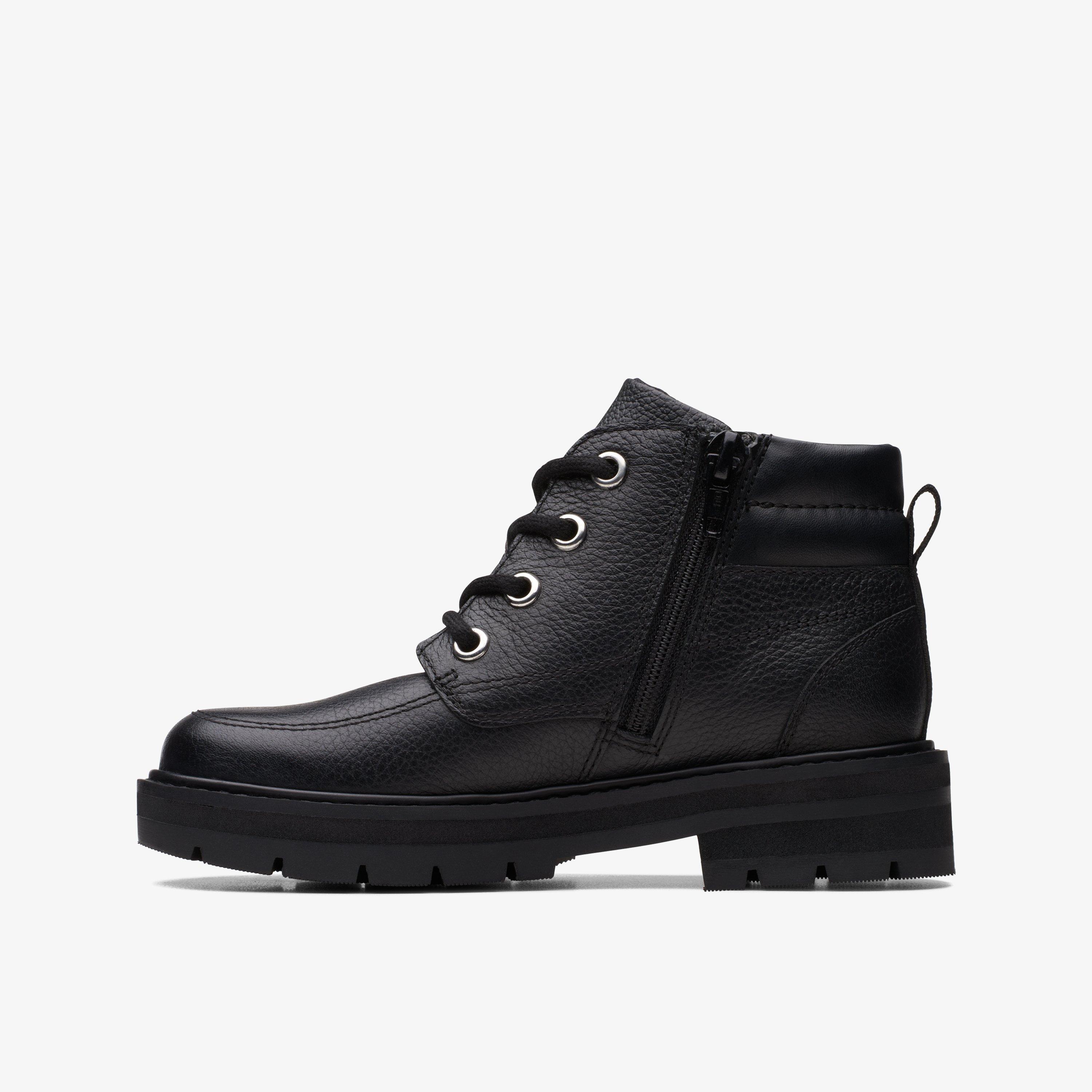 Girls Prague Zip Kid Black Leather Ankle Boots Lace Up | Clarks Outlet