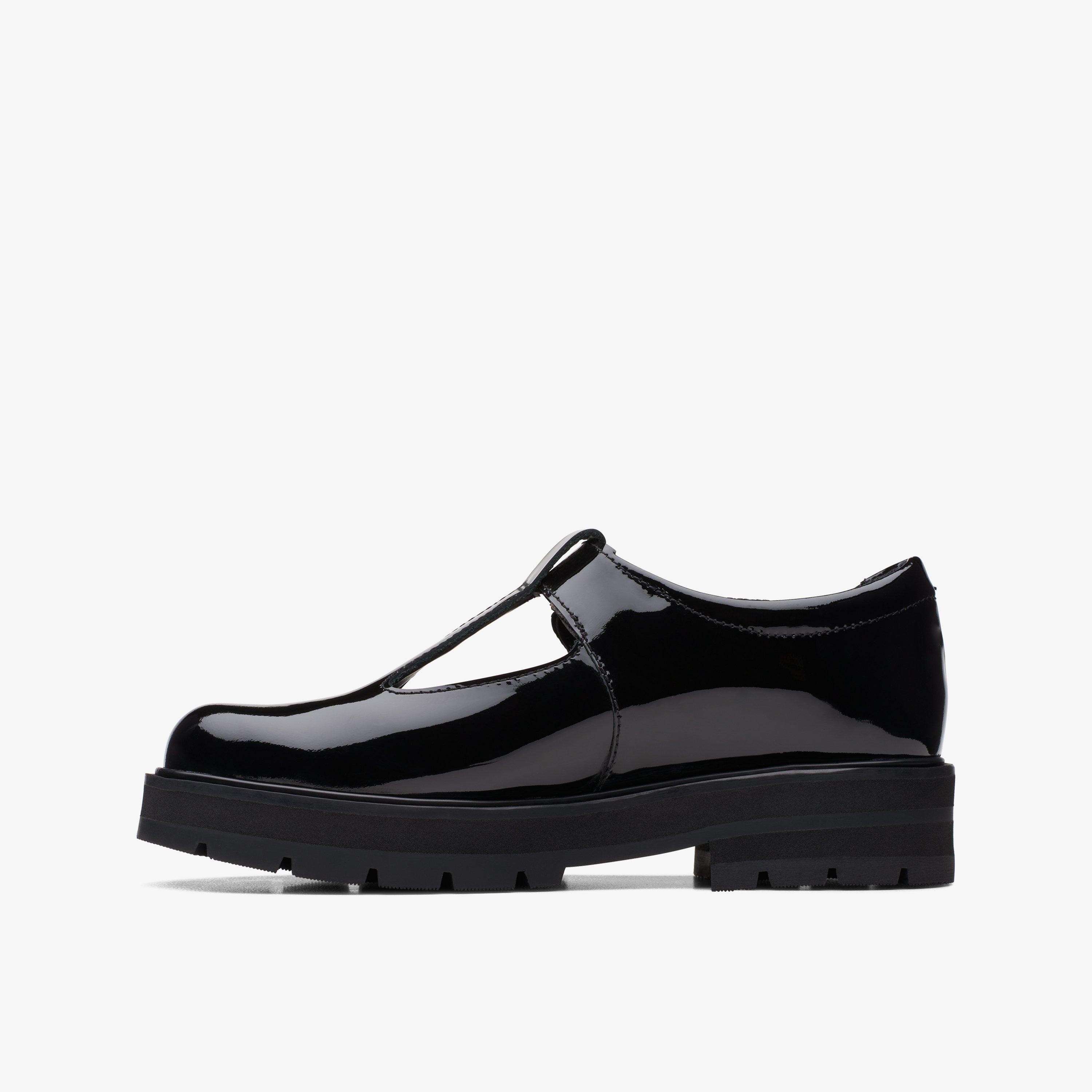 Girls Prague Brill Older Black Patent T Bar Shoes School Shoes | Clarks