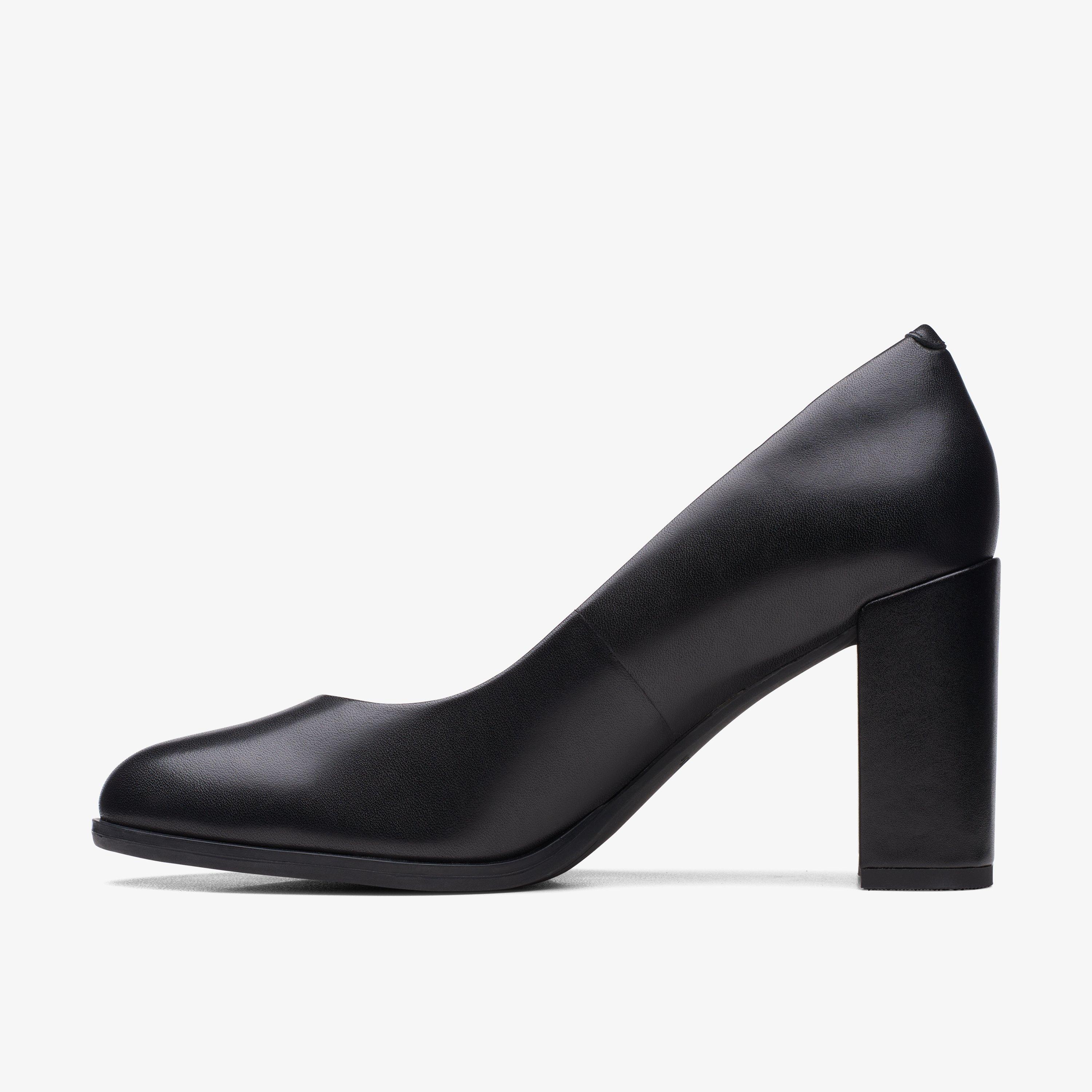 Womens Freva 85 Court Black Leather Slip On High Heel Shoes | Clarks