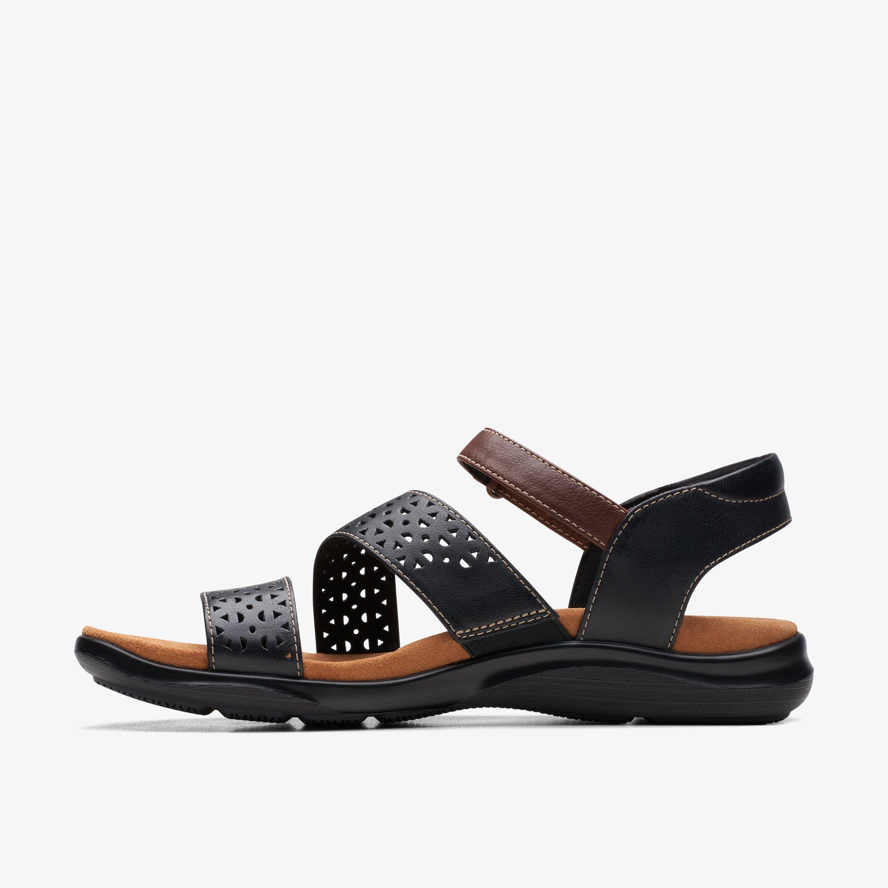 Womens Kitly Way Black Leather Flat Sandals | Clarks Outlet