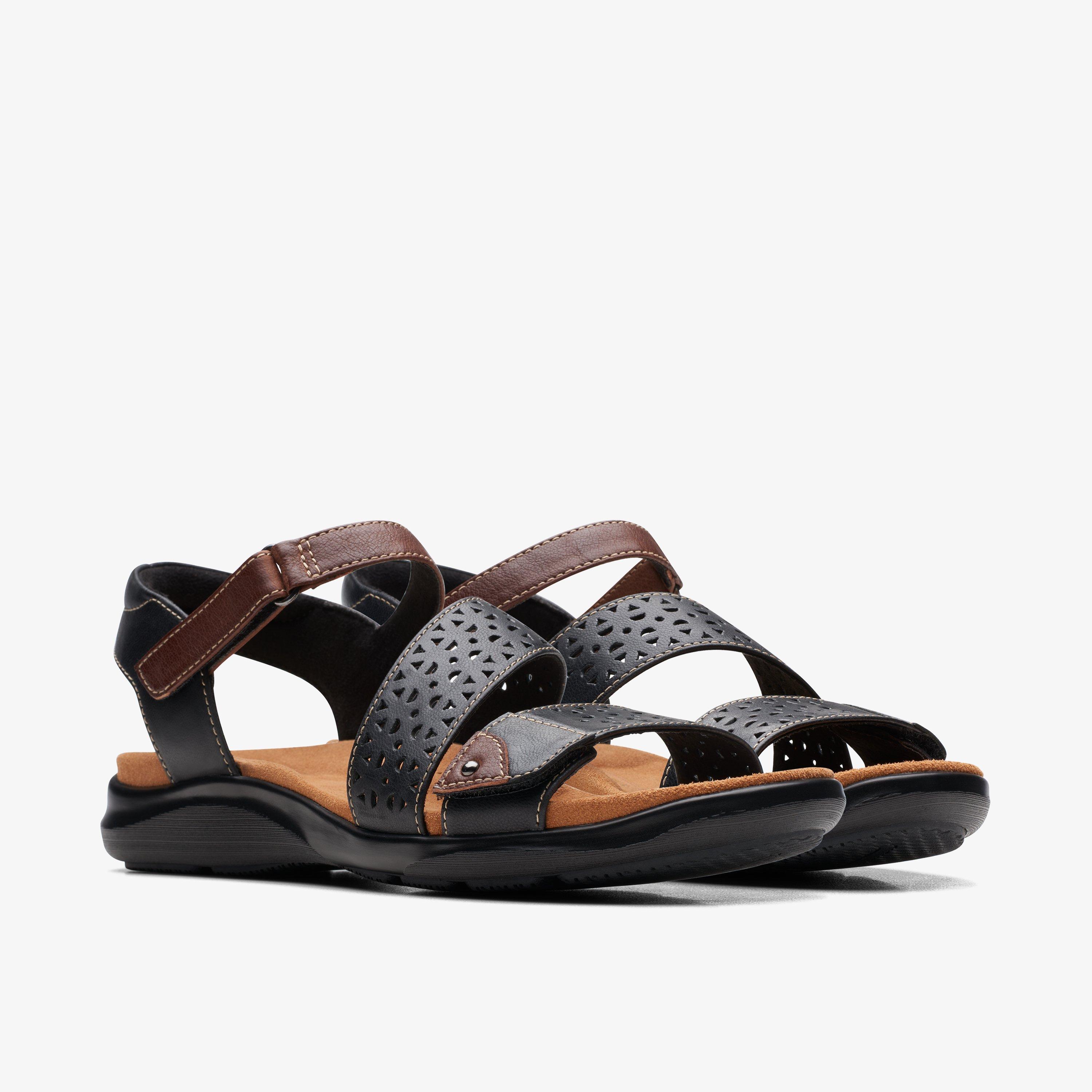 Womens Kitly Way Black Leather Flat Sandals | Clarks Outlet
