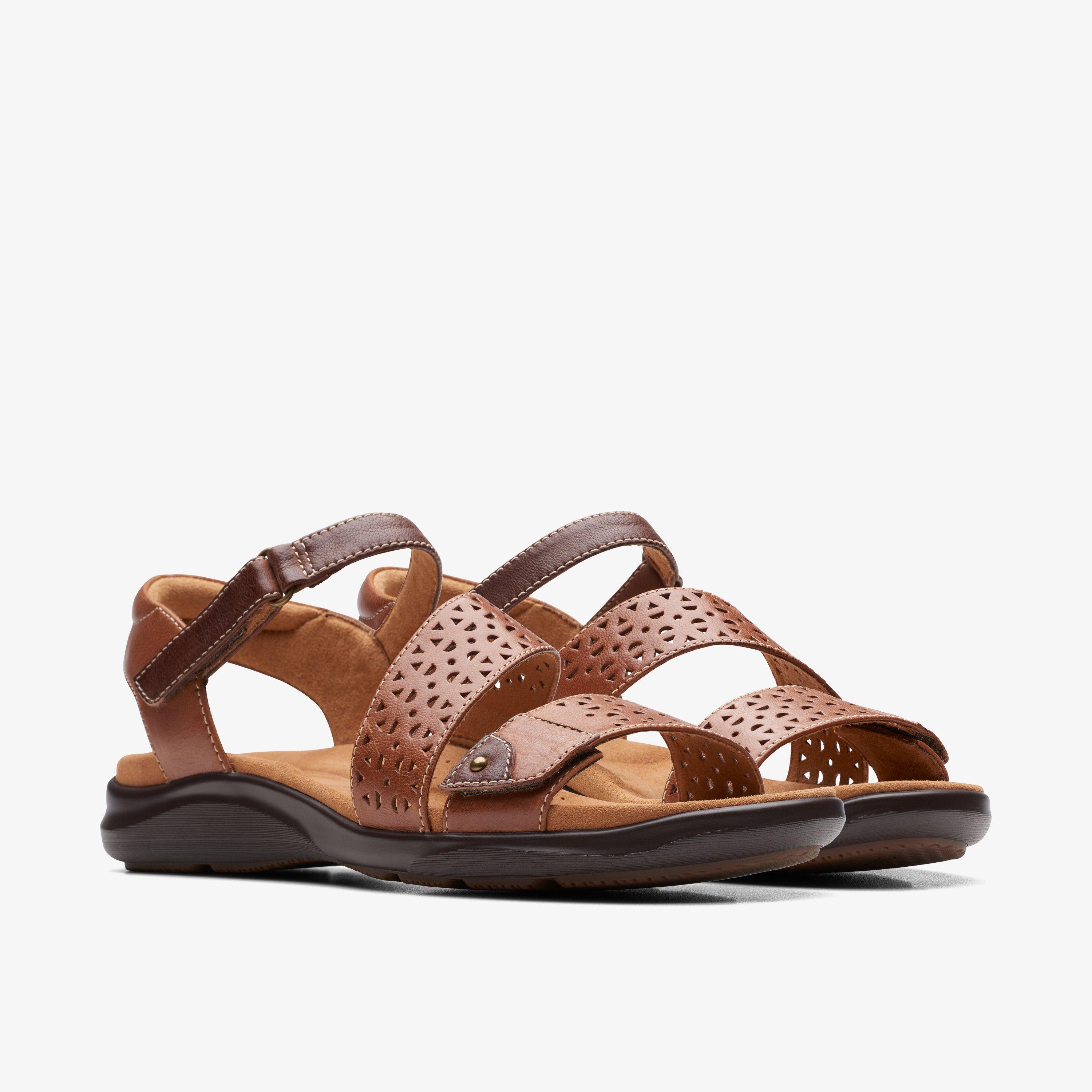Womens Kitly Way Tan Leather Flat Sandals | Clarks