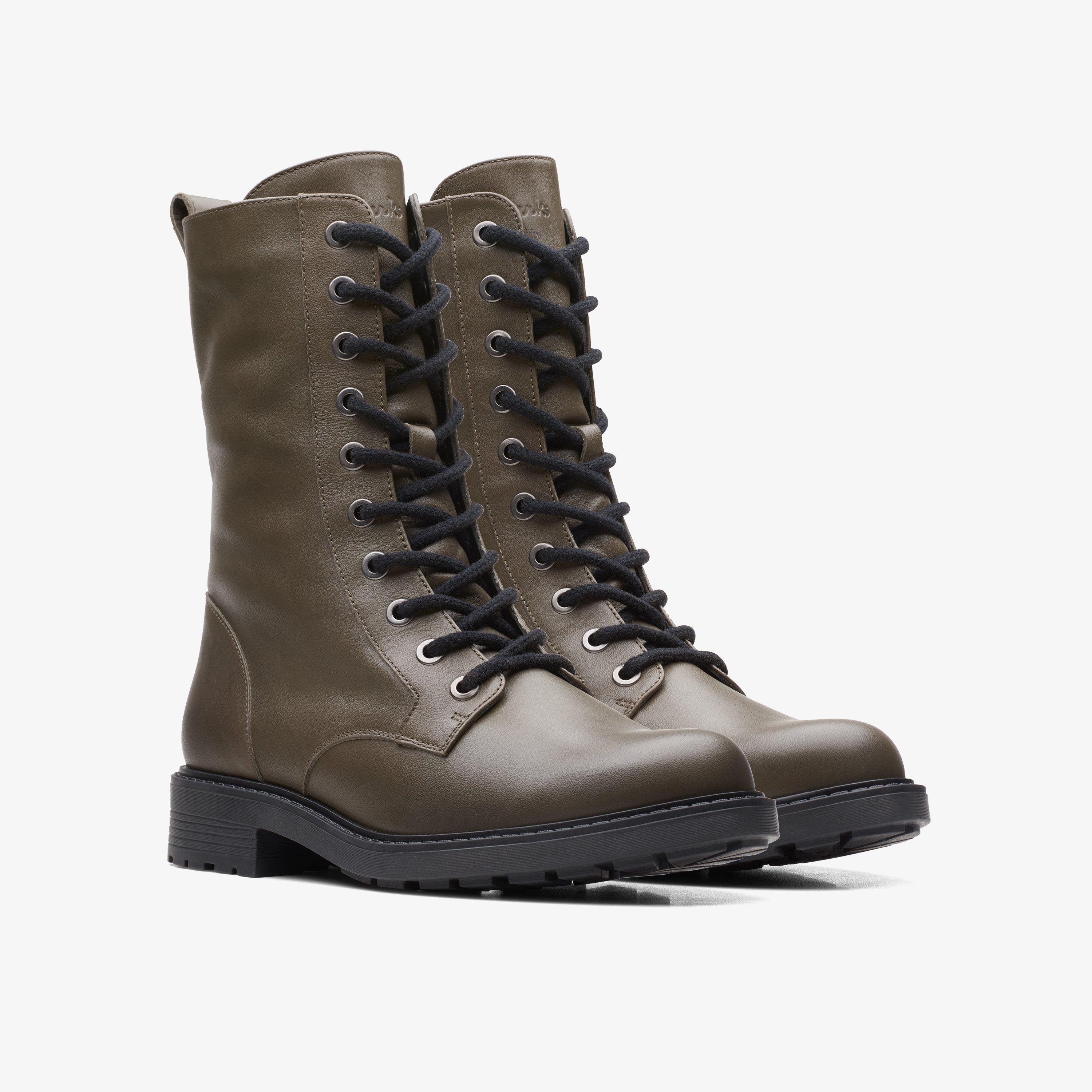 Womens Orinoco 2 Style Dark Olive Leather Ankle Boots Lace Up | Clarks ...