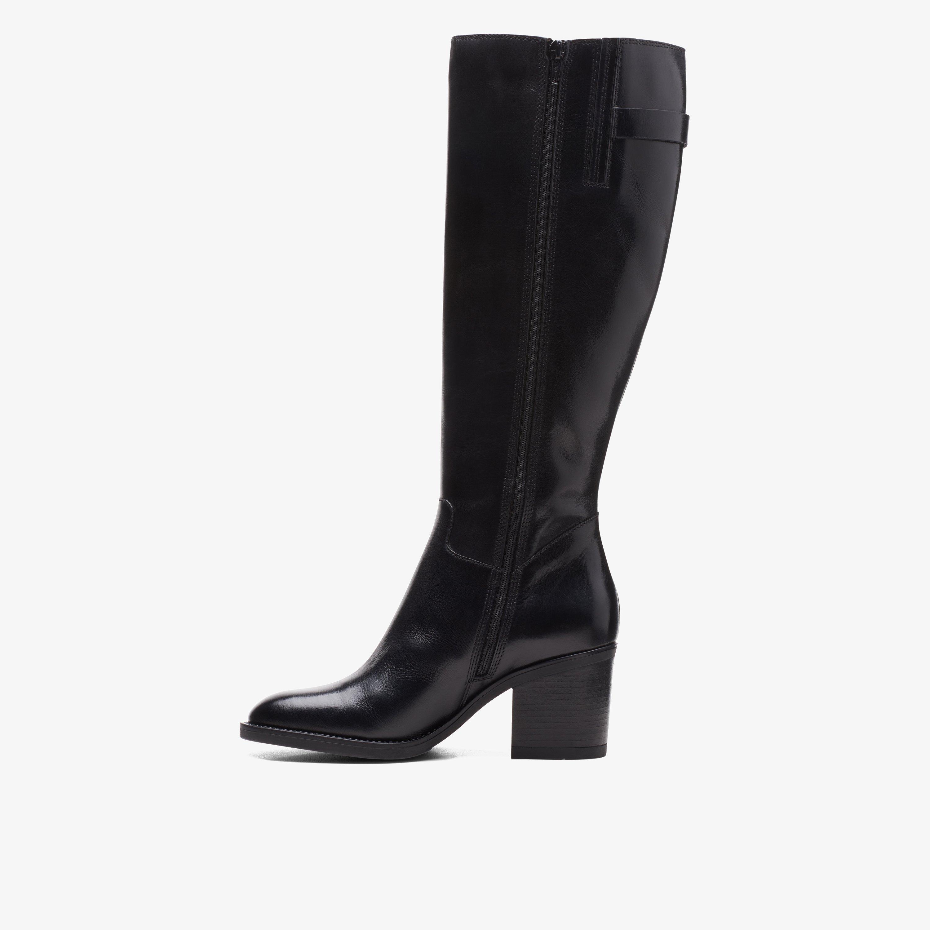 Womens Mascarpone 2 Up Black Leather Knee High Boots Heels | Clarks Outlet