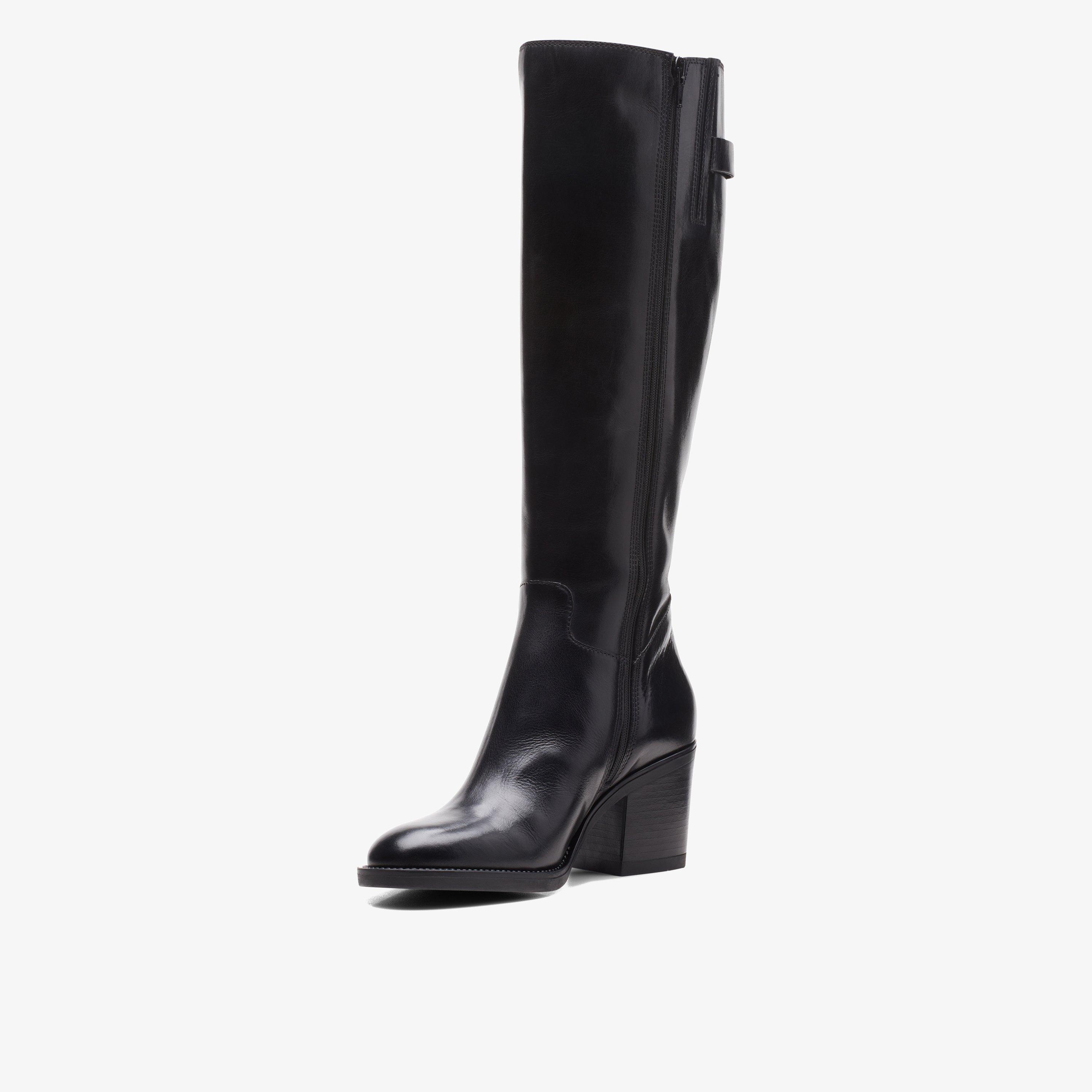 Womens Mascarpone 2 Up Black Leather Knee High Boots Heels | Clarks Outlet
