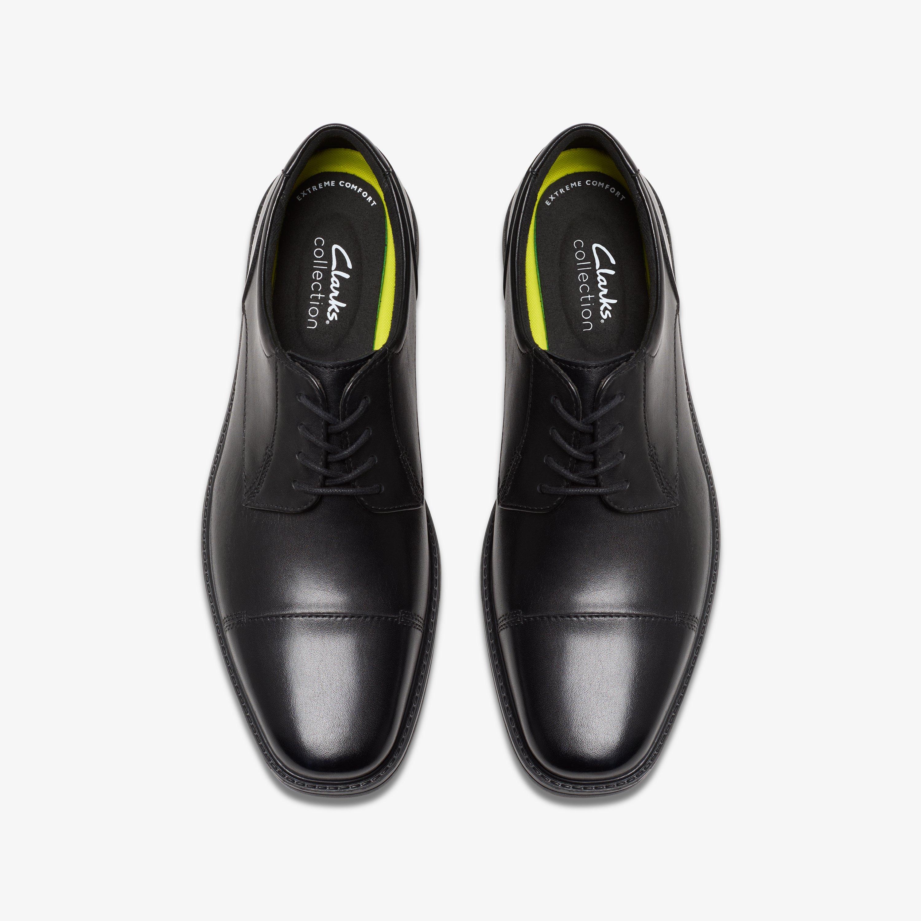 Mens Wenham Cap II Black Leather Oxfords Lace Up Shoes | Clarks