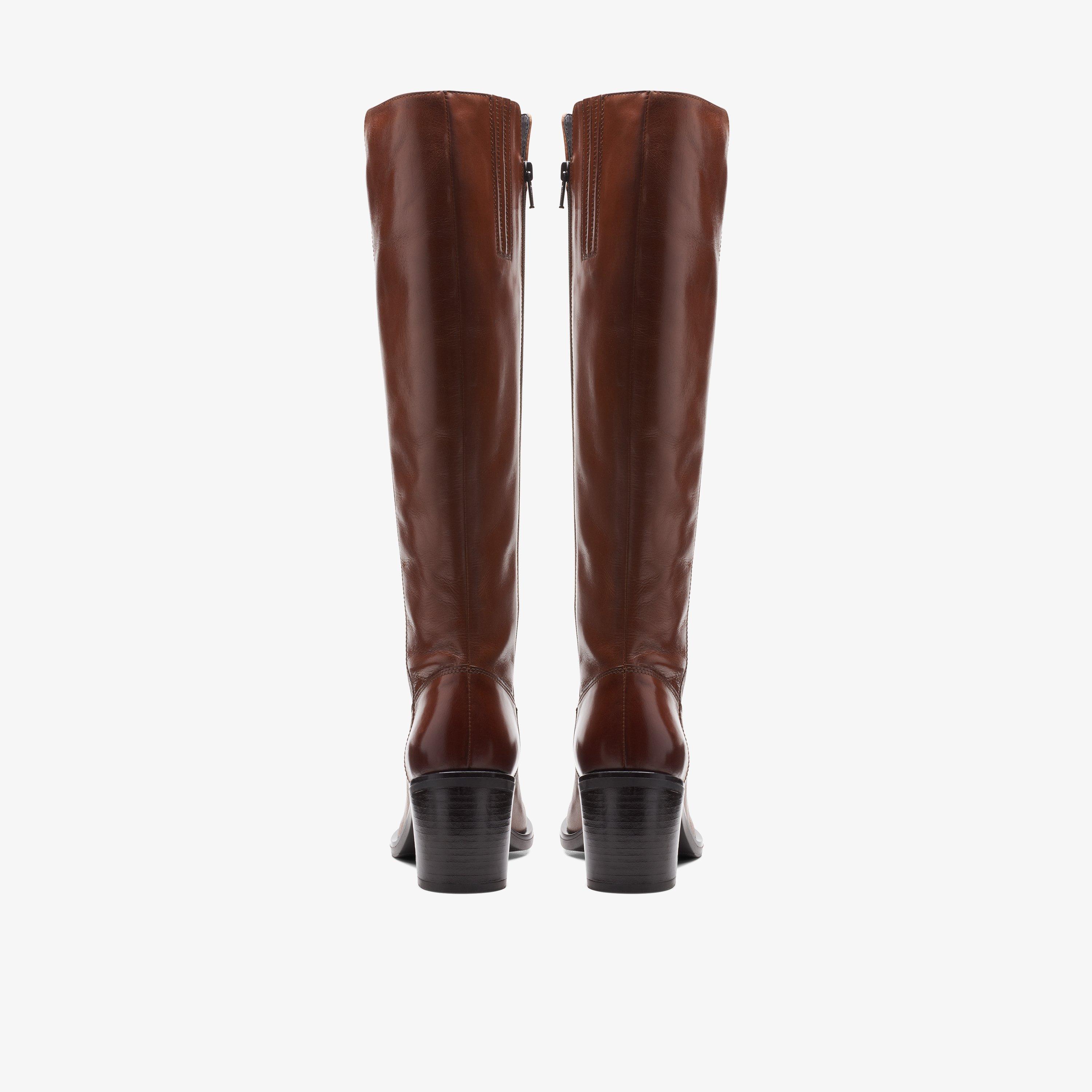 Womens Valvestino Hi Dark Tan Leather Knee High Boots Heels | Clarks Outlet