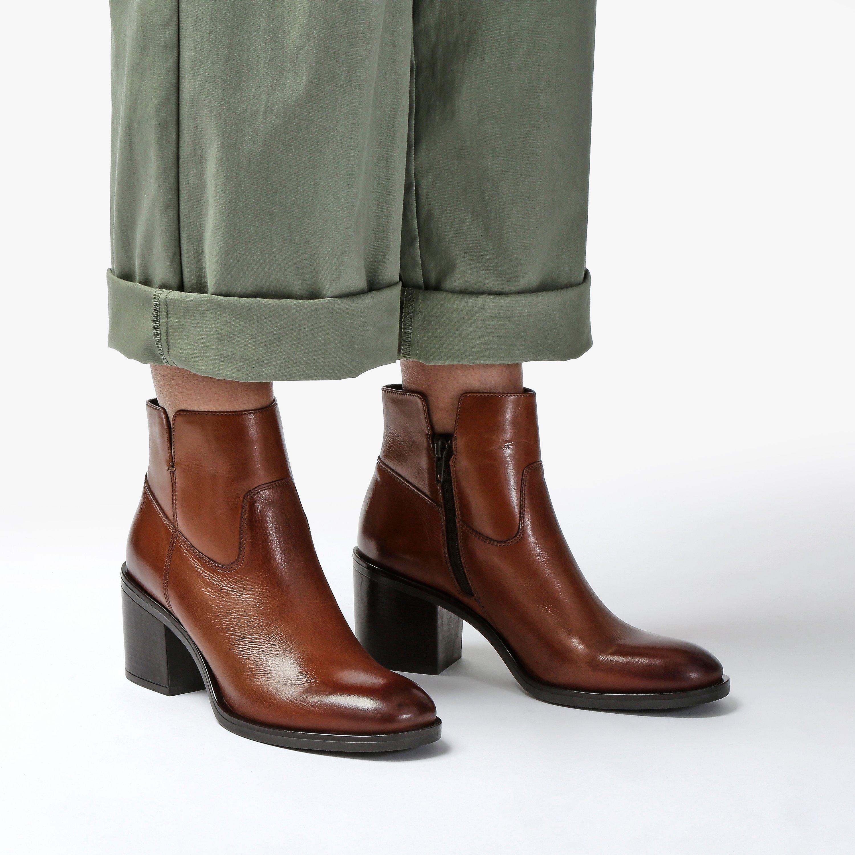 Womens Valvestino Lo Dark Tan Leather Ankle Boots Heels | Clarks Outlet