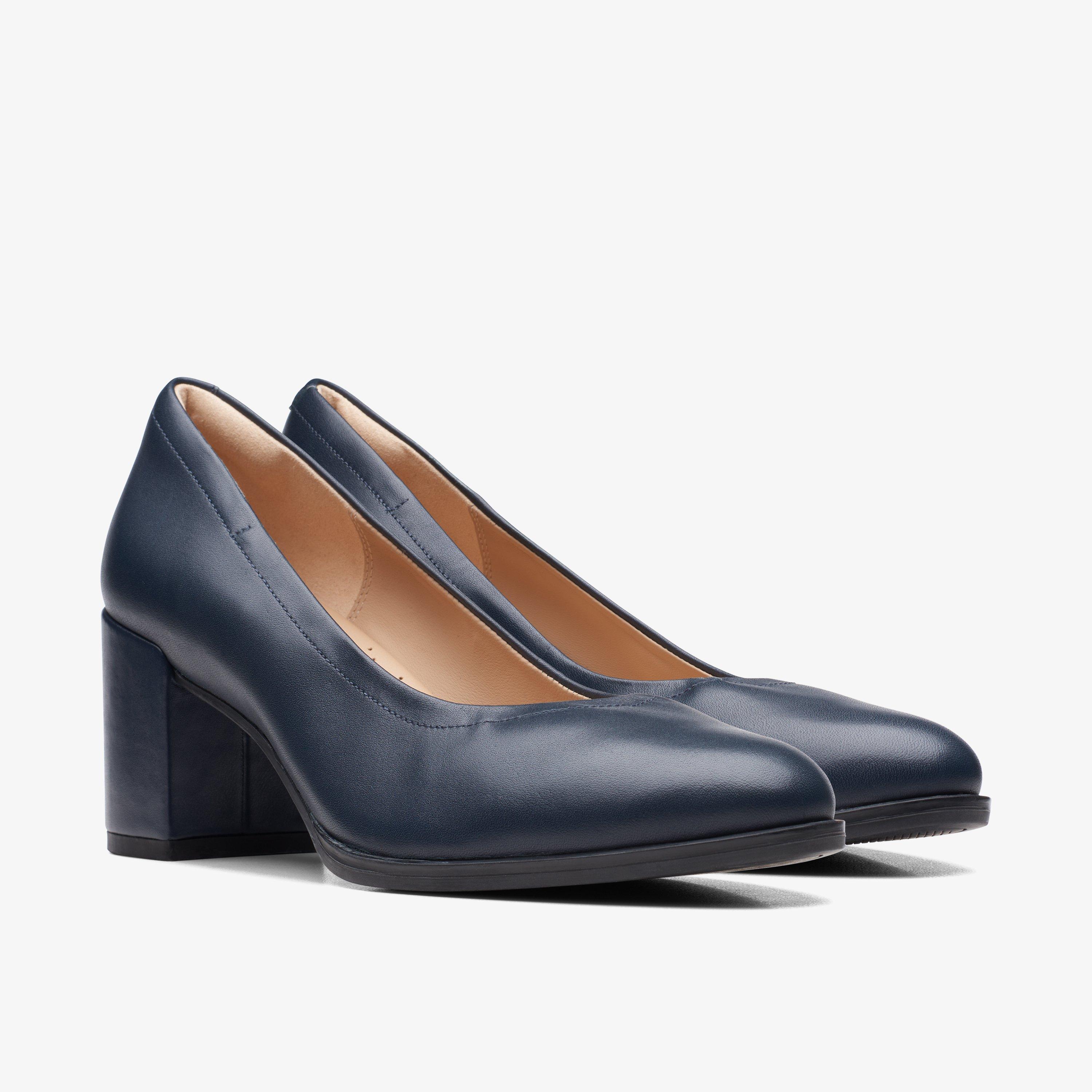 Womens Freva 55 Court Navy Leather Court Shoes Heels | Clarks Outlet