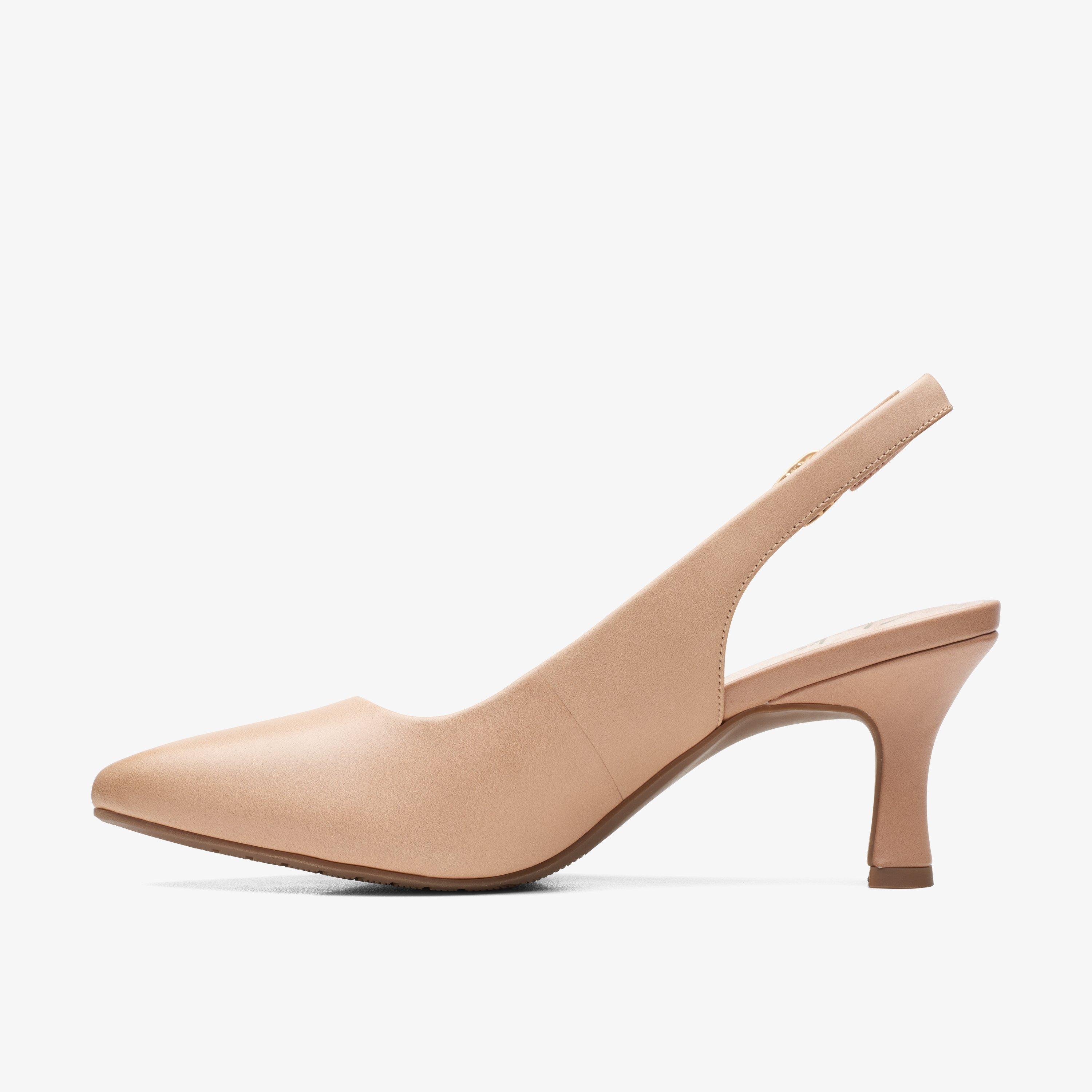 Womens Kataleyna Step Warm Beige Leather Heels, Sling Back | Clarks Outlet