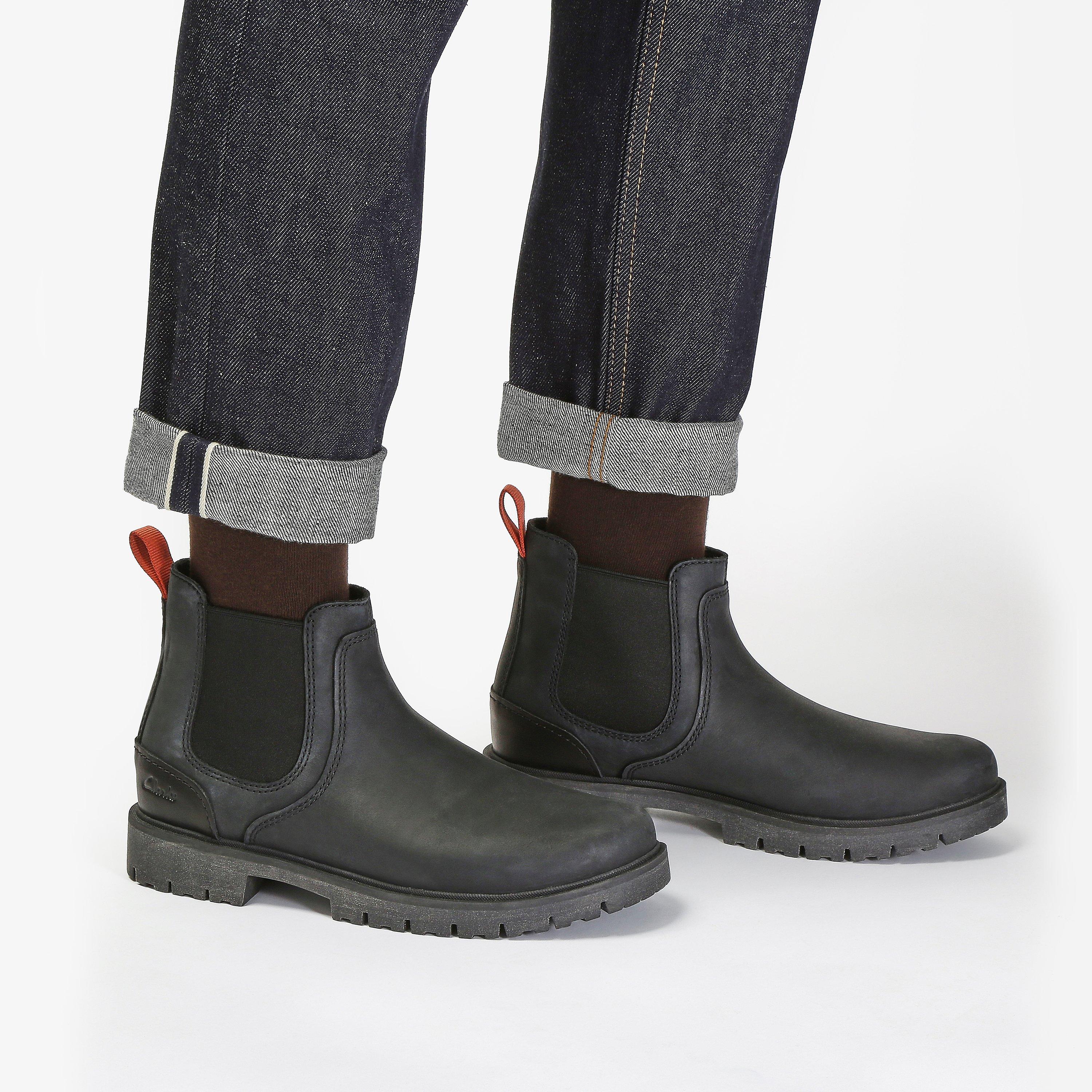 Mens Rossdale Top Black Leather Ankle Boots Chelsea Boots | Clarks Outlet