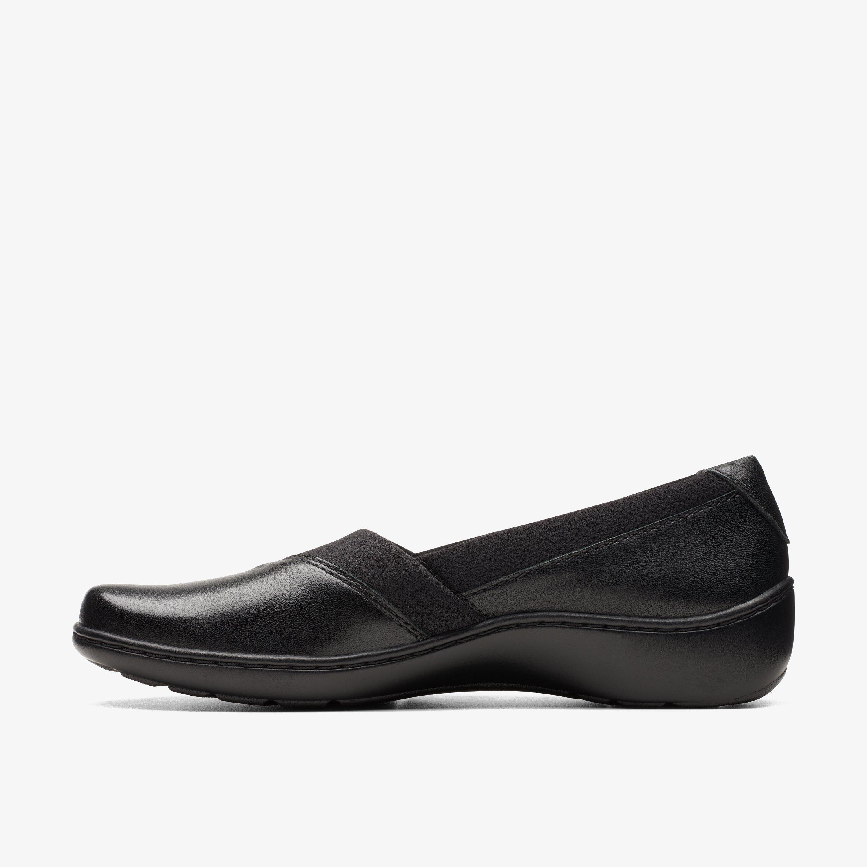 Womens Cora Charm Black Leather Shoes Slip Ons | Clarks Outlet