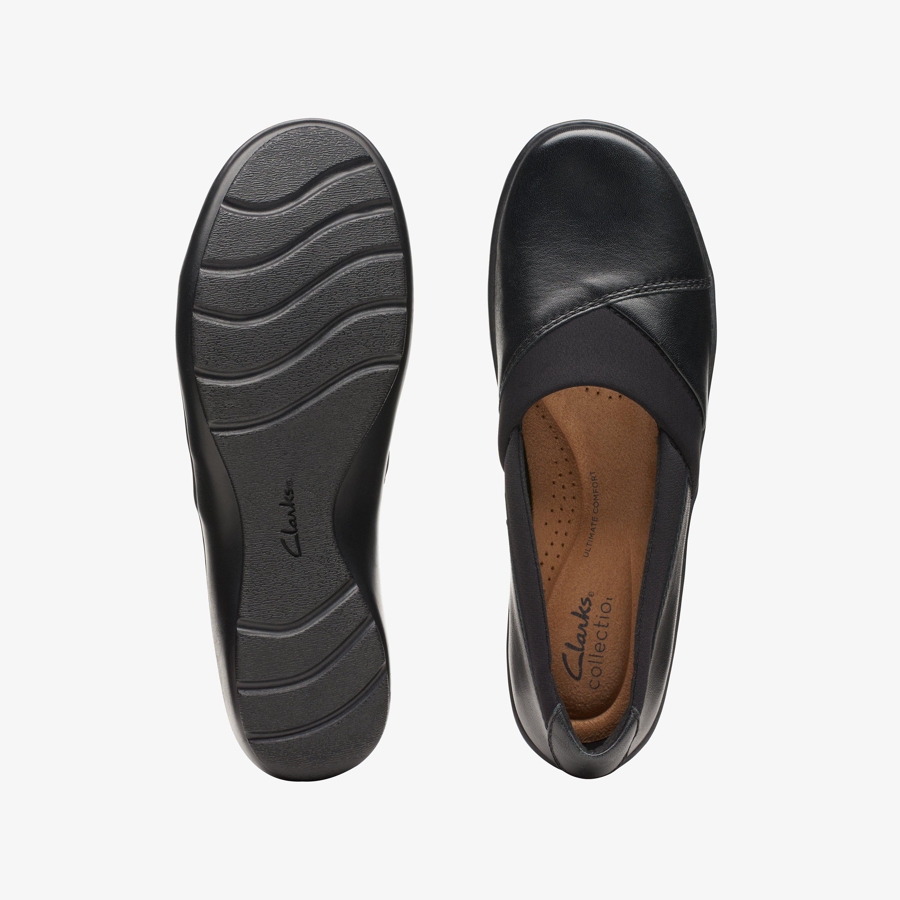 Womens Cora Charm Black Leather Shoes Slip Ons | Clarks Outlet
