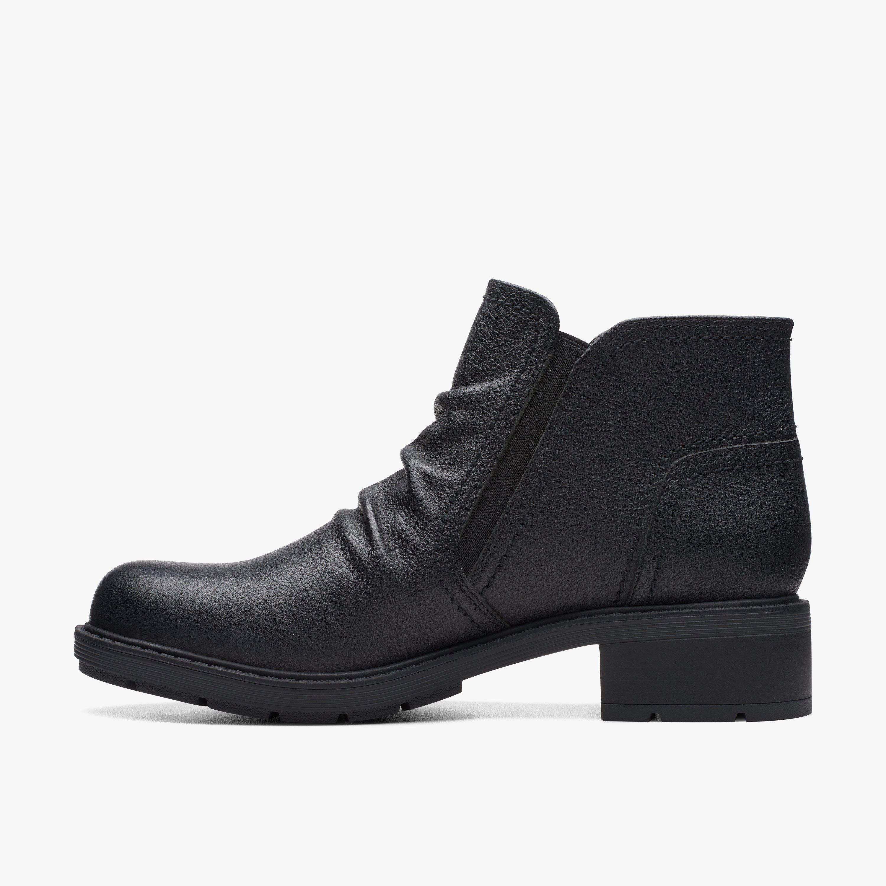 Women's Hearth Dove Black Leather Ankle Boots | Clarks
