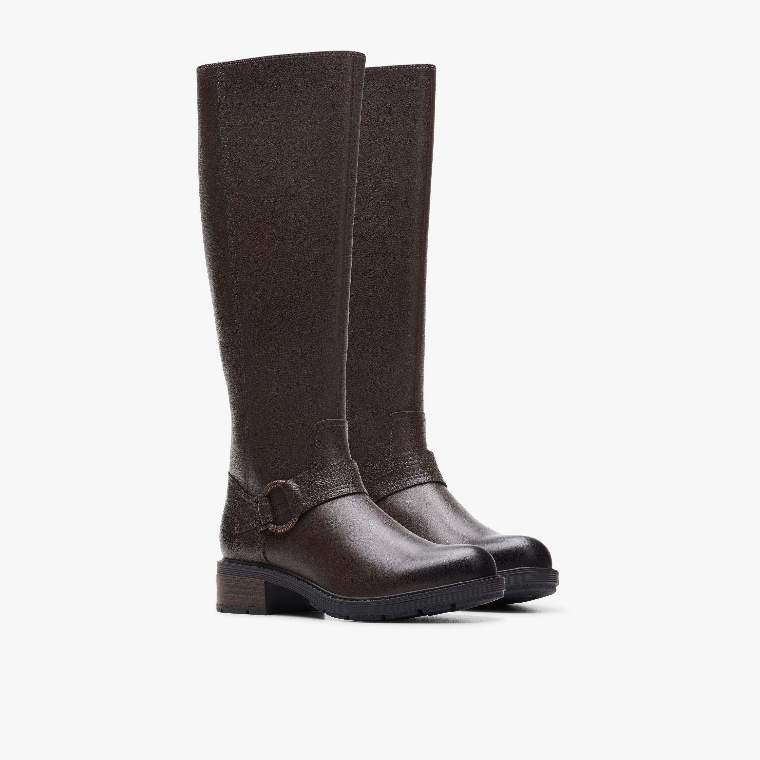 Womens Hearth Rae Dark Brown Leather Knee High Boots | Clarks Outlet