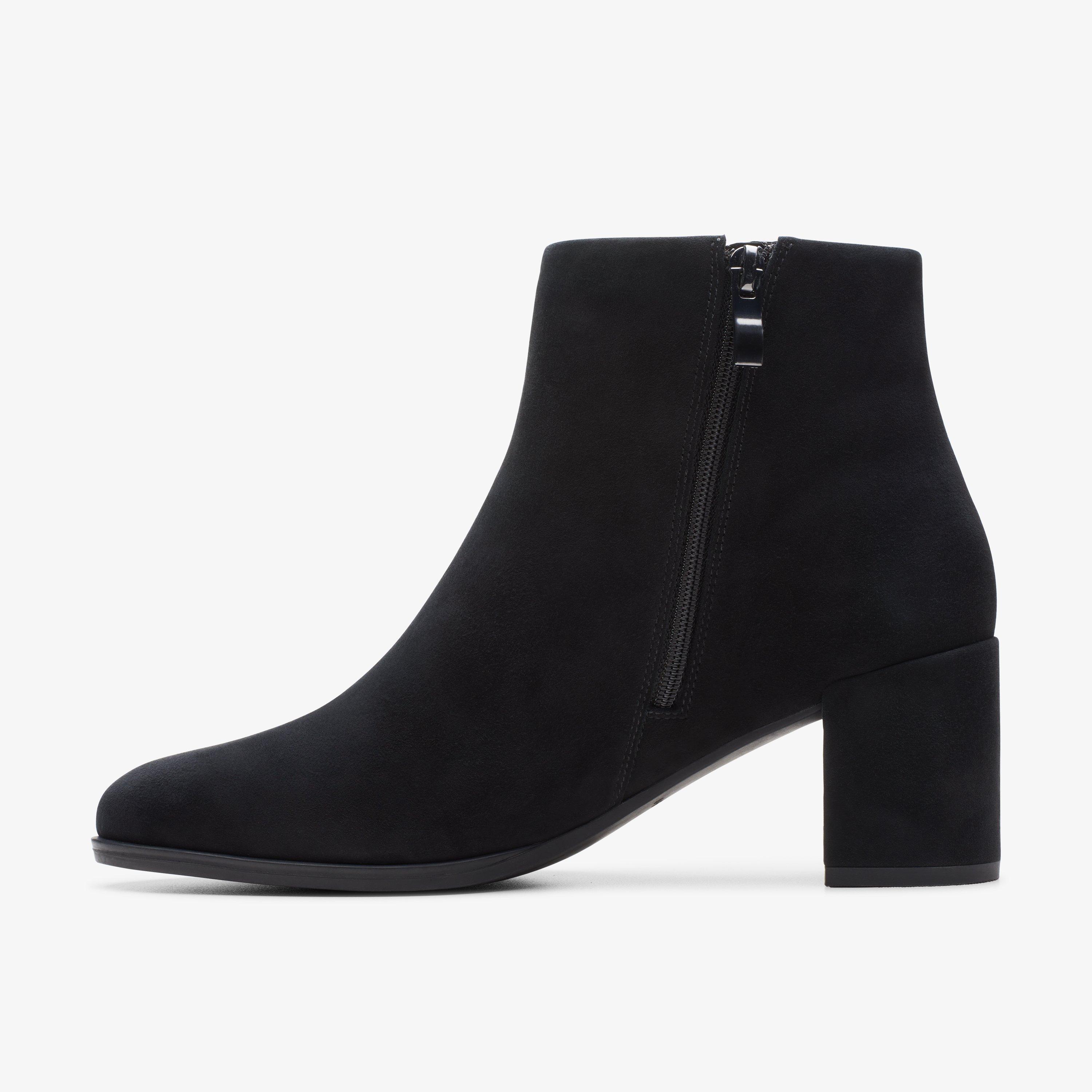 Womens Freva 55 Zip Black Suede Ankle Boots | Clarks