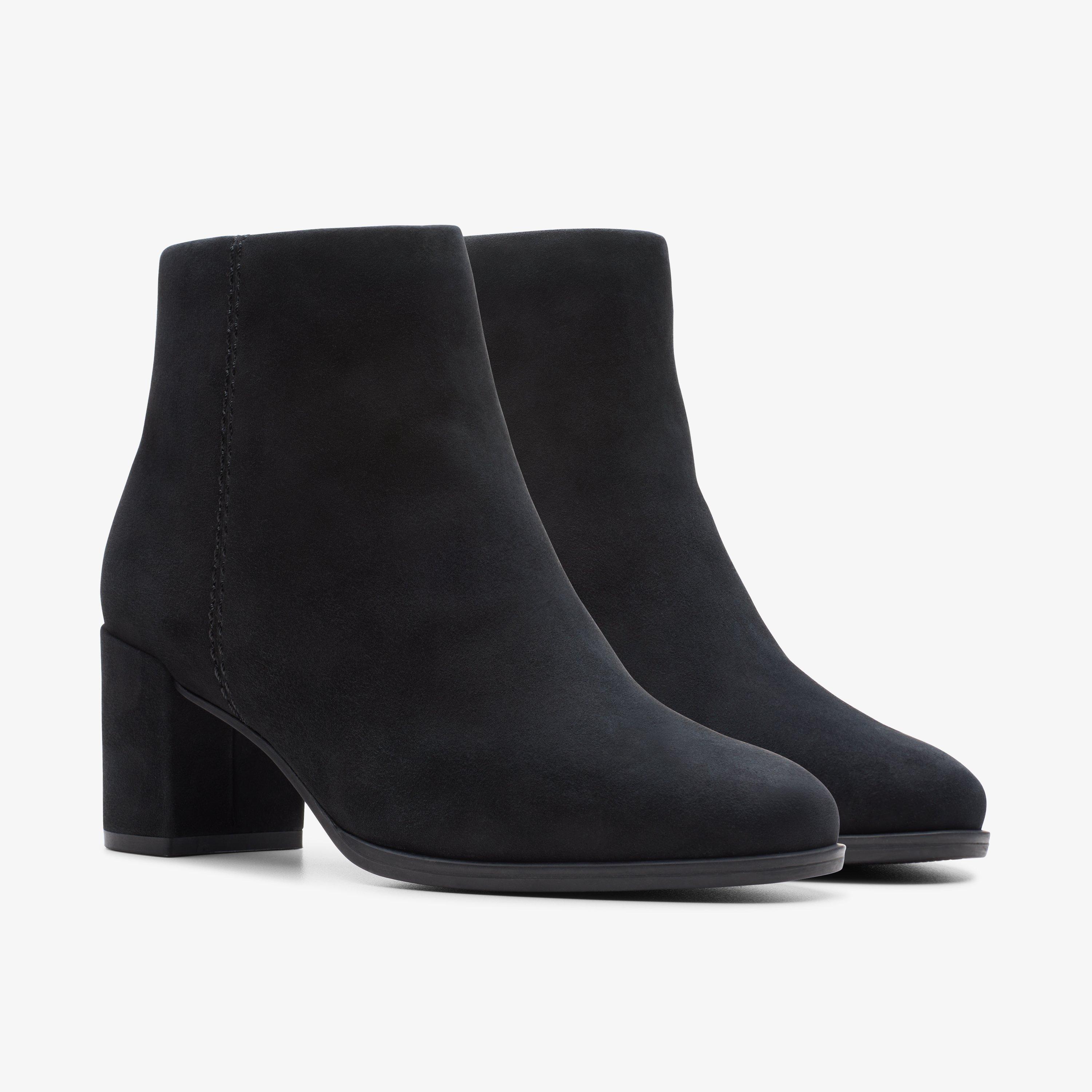 Womens Freva 55 Zip Black Suede Ankle Boots | Clarks