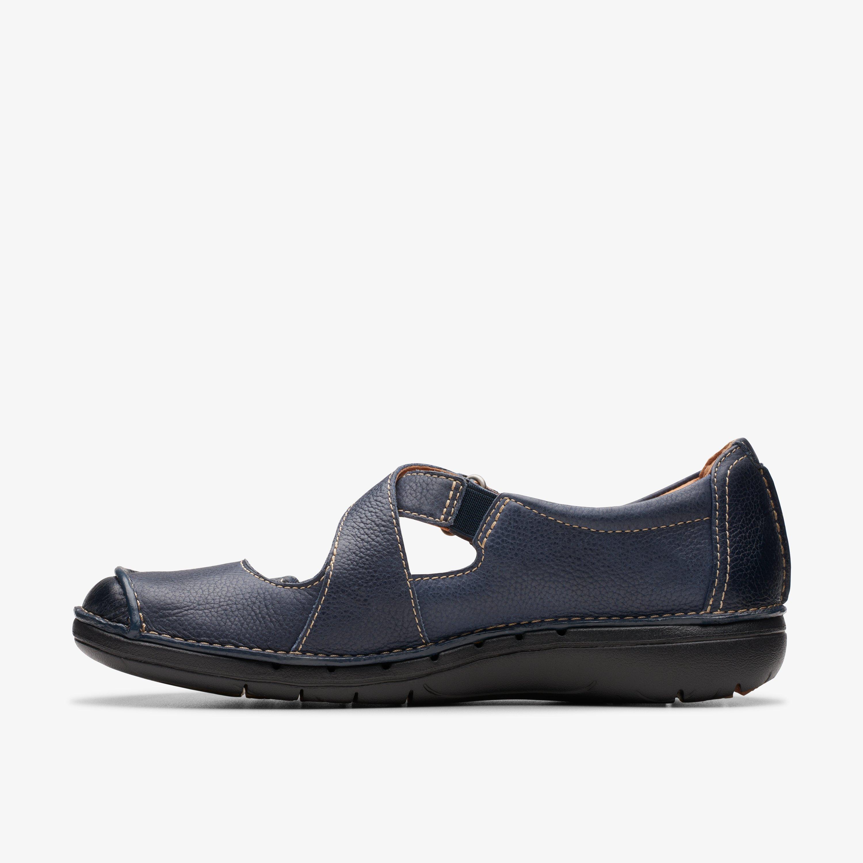 Womens Un Loop Strap Navy Leather Shoes | Clarks UK