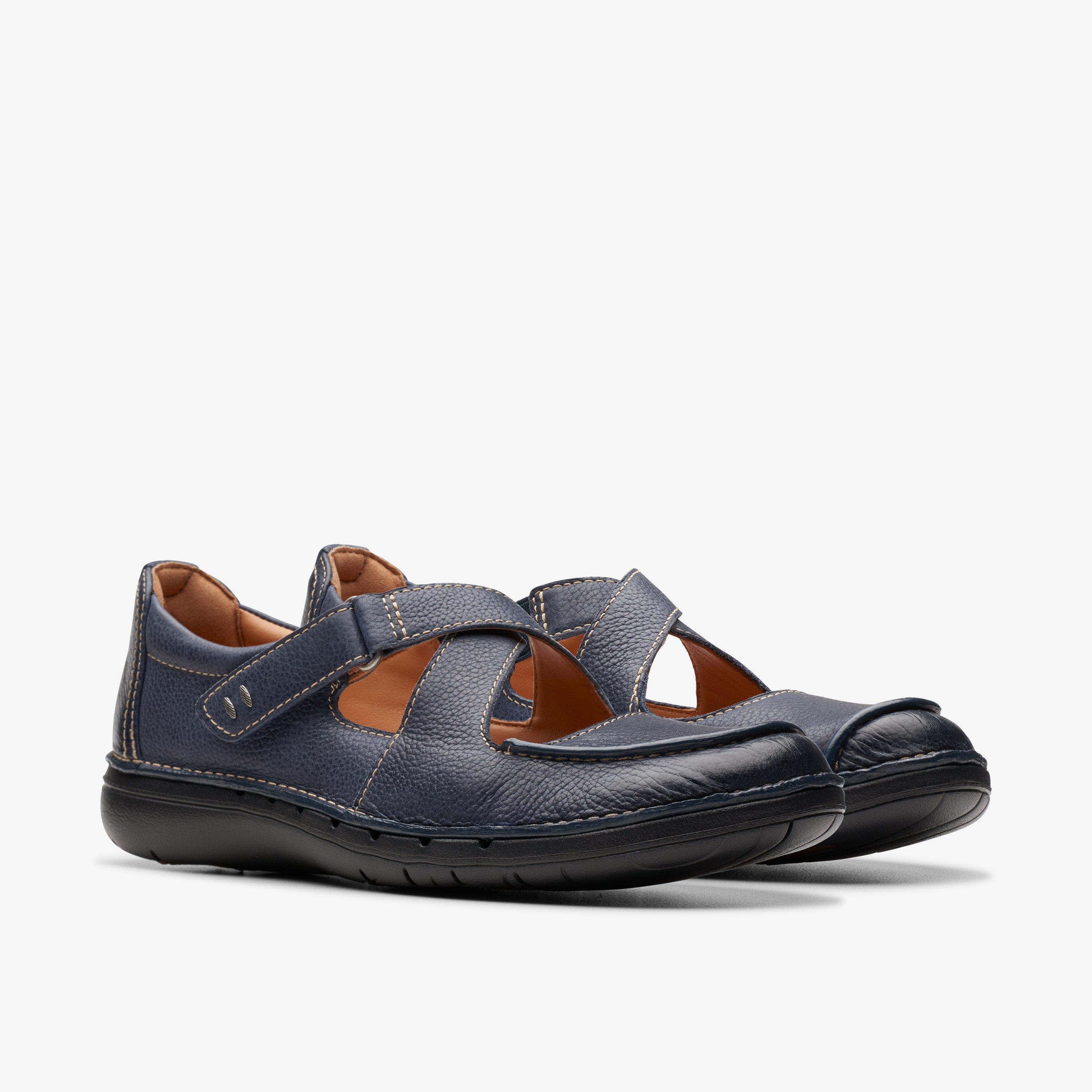 Womens Un Loop Strap Navy Leather Shoes | Clarks UK