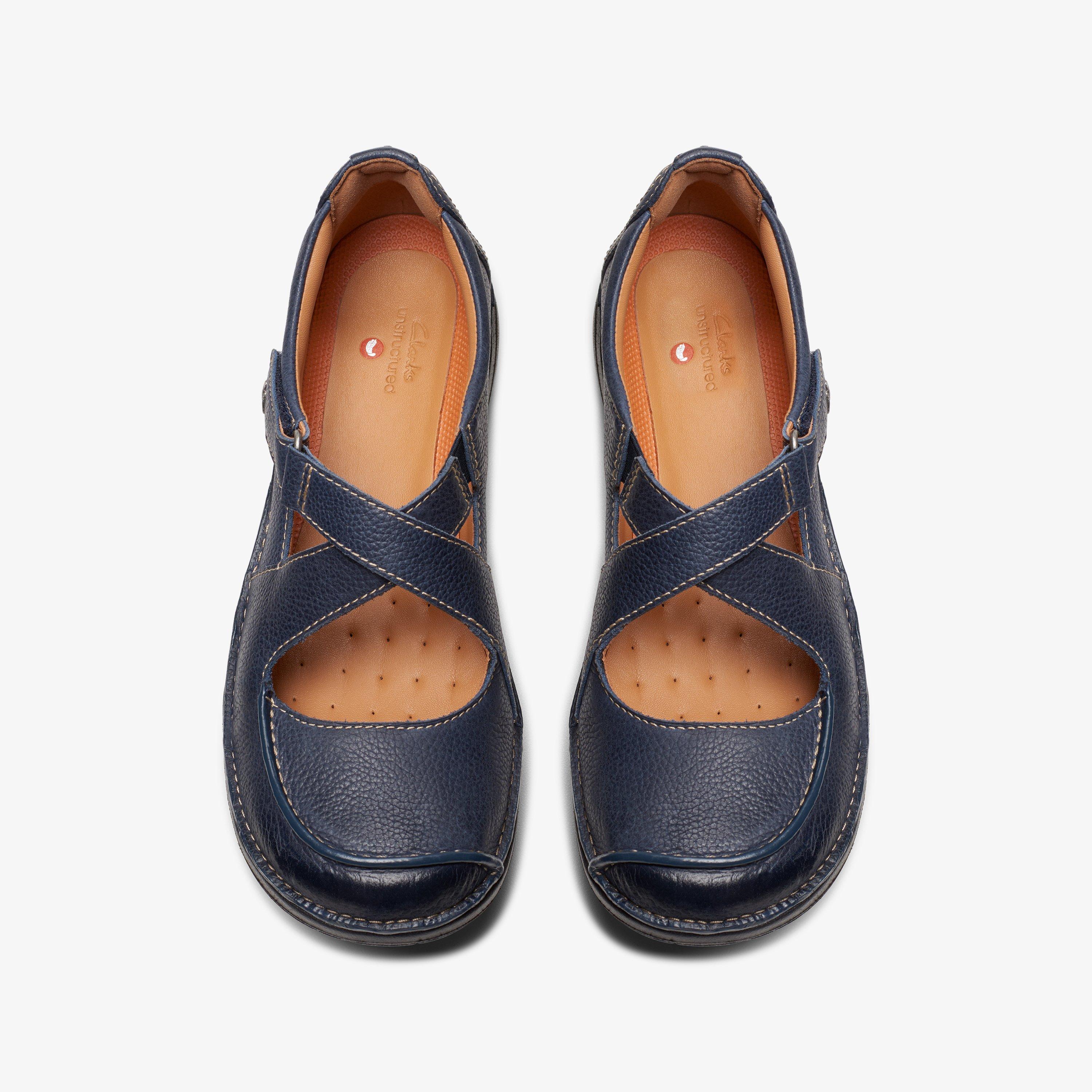 Womens Un Loop Strap Navy Leather Shoes | Clarks UK