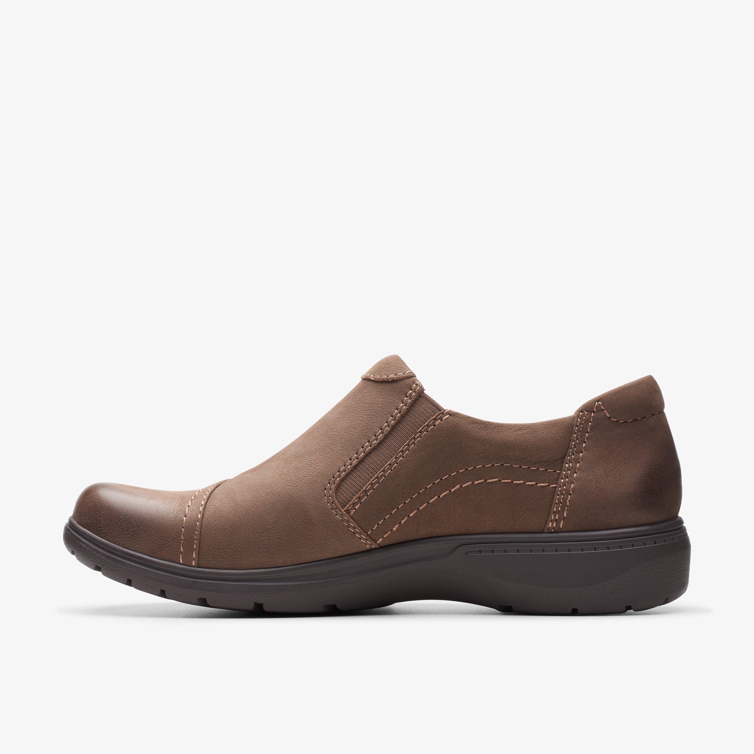 Womens Carleigh Ray Taupe Nubuck Slip Ons | Clarks