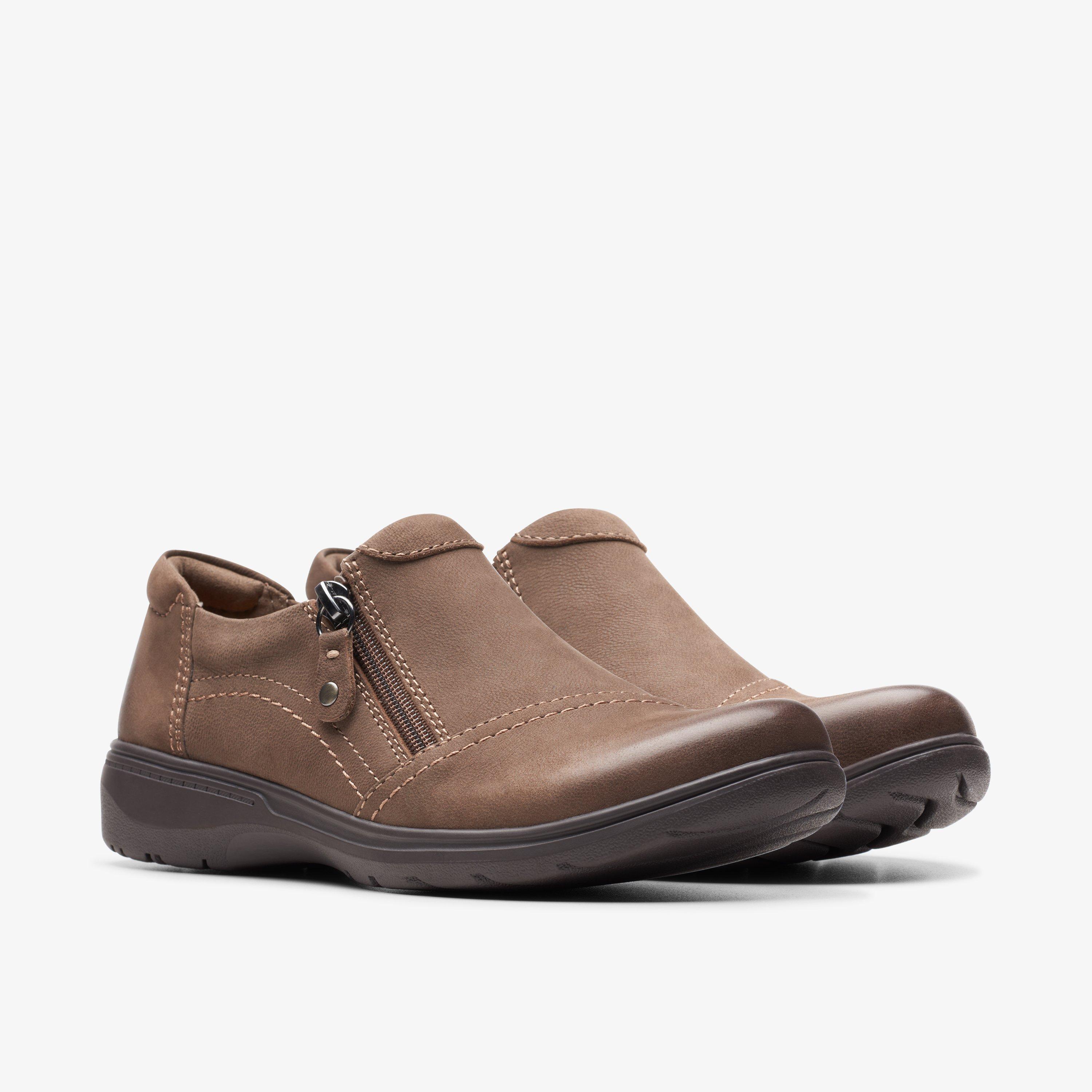 Womens Carleigh Ray Taupe Nubuck Slip Ons | Clarks