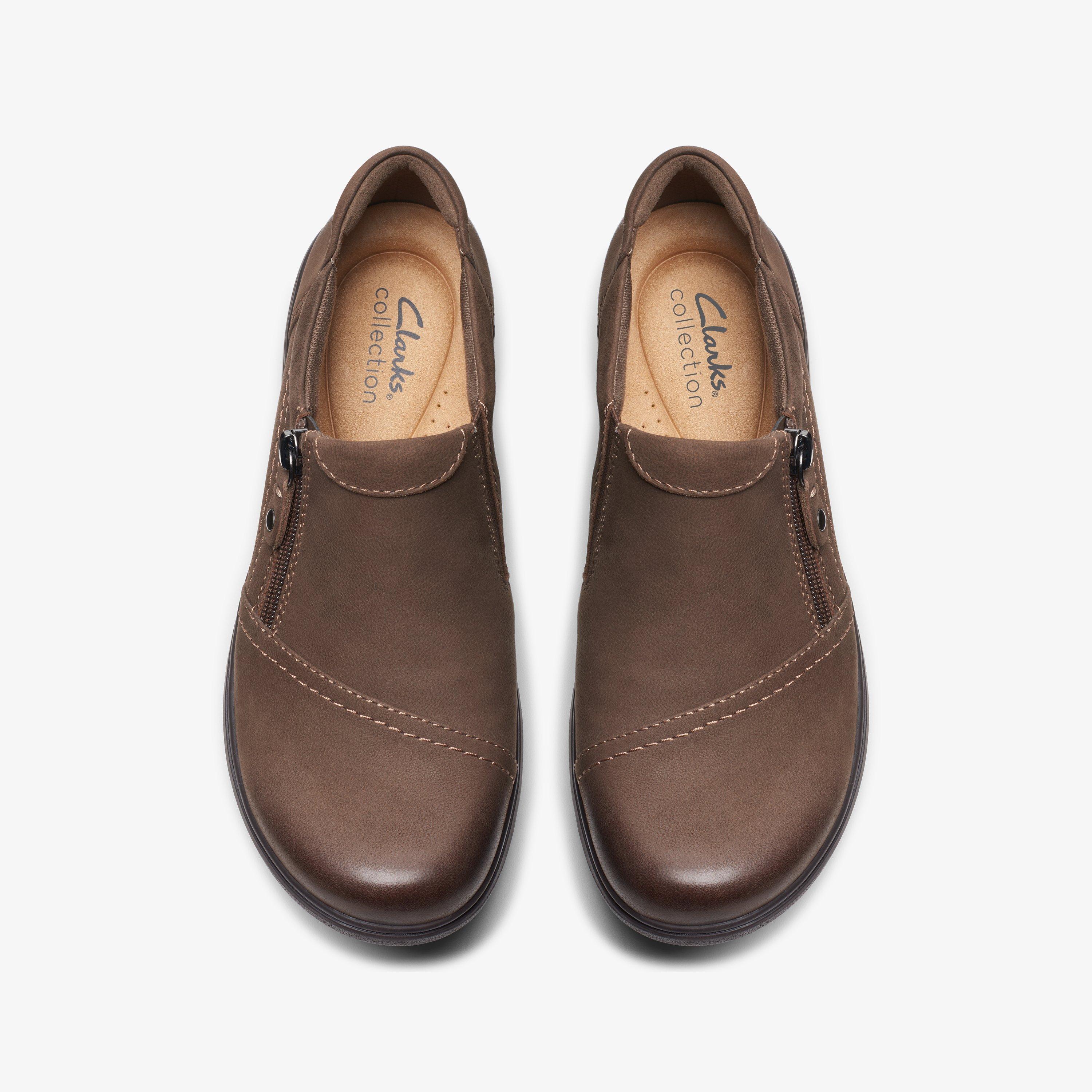 Womens Carleigh Ray Taupe Nubuck Slip Ons | Clarks