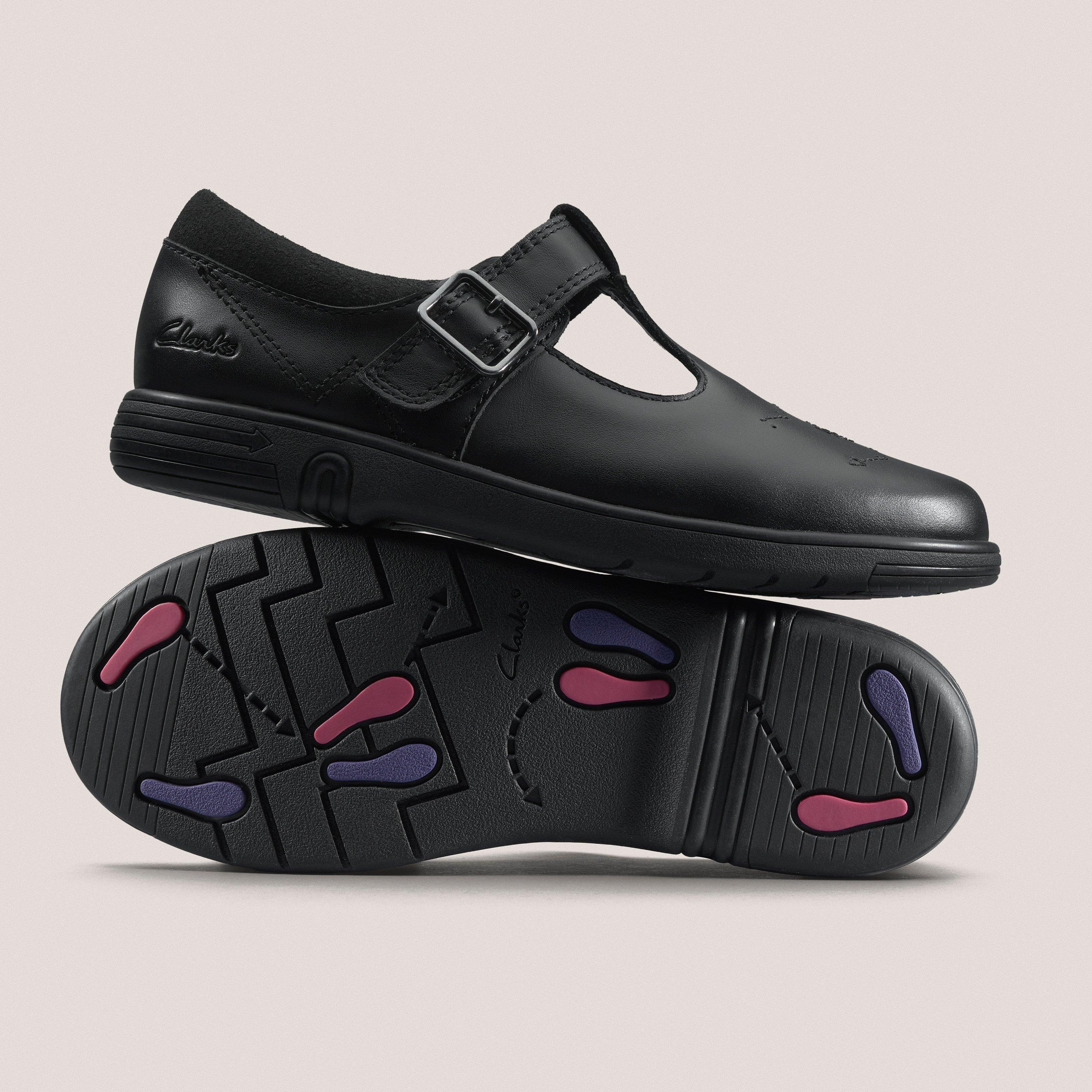 Girls Jazzy Tap Kid Black Leather Shoes T Bar Shoes School Shoes ...