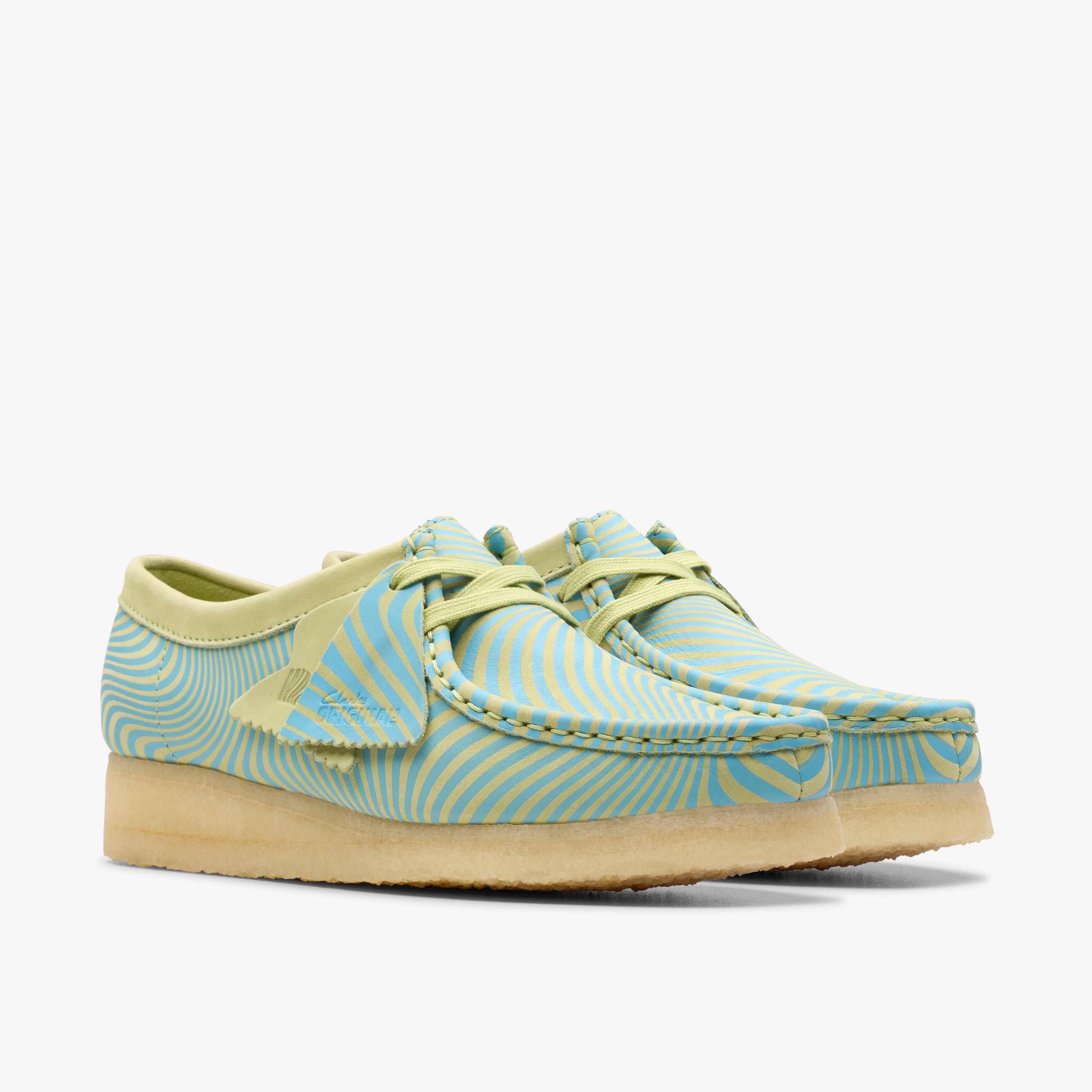 Womens Wallabee Blue/Lime Print Wallabee Lace Up Shoes | Clarks