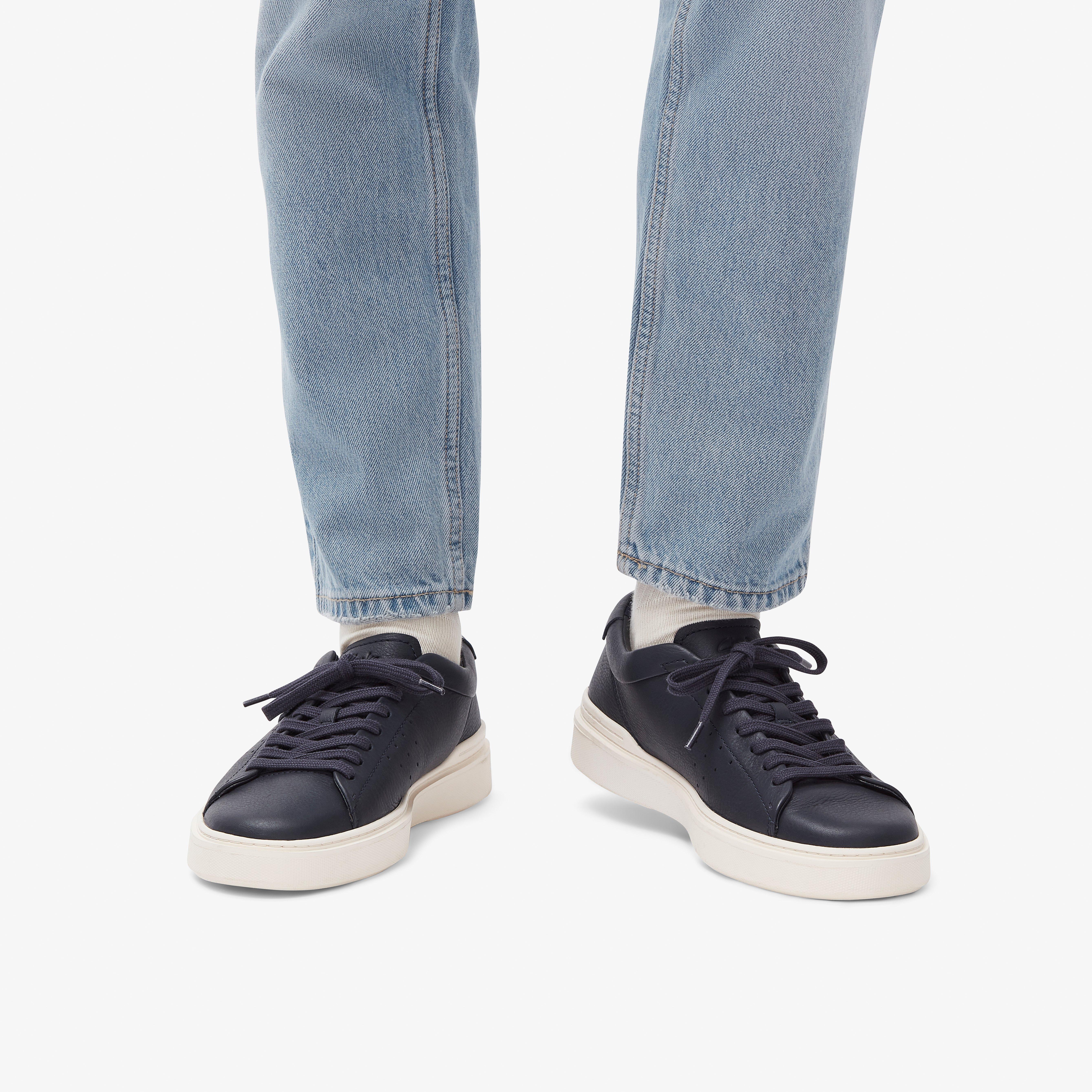 Mens Craft Swift Navy Leather Trainers, Lace Up Trainers | Clarks UK