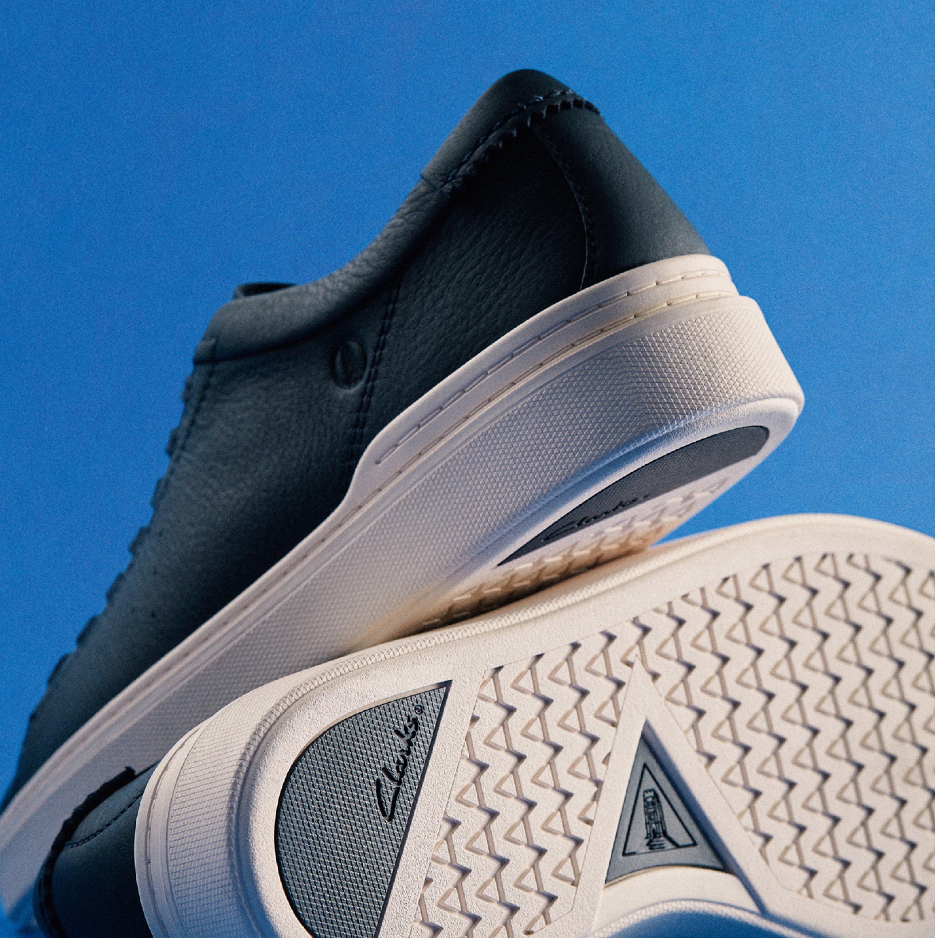 Mens Craft Swift Navy Leather Trainers, Lace Up Trainers | Clarks UK