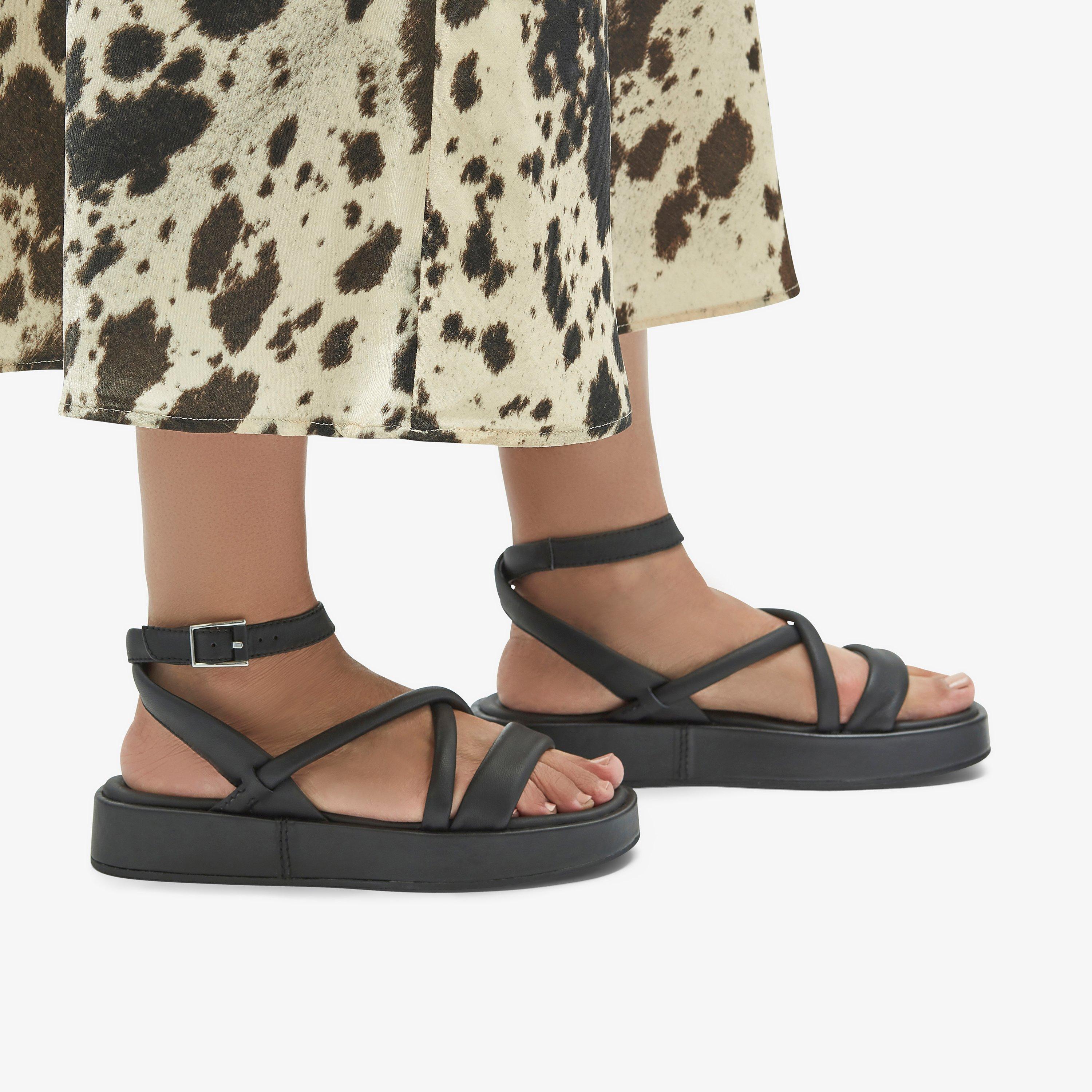 Womens Alda Cross Black Leather Flat Sandals Flatforms | Clarks Outlet